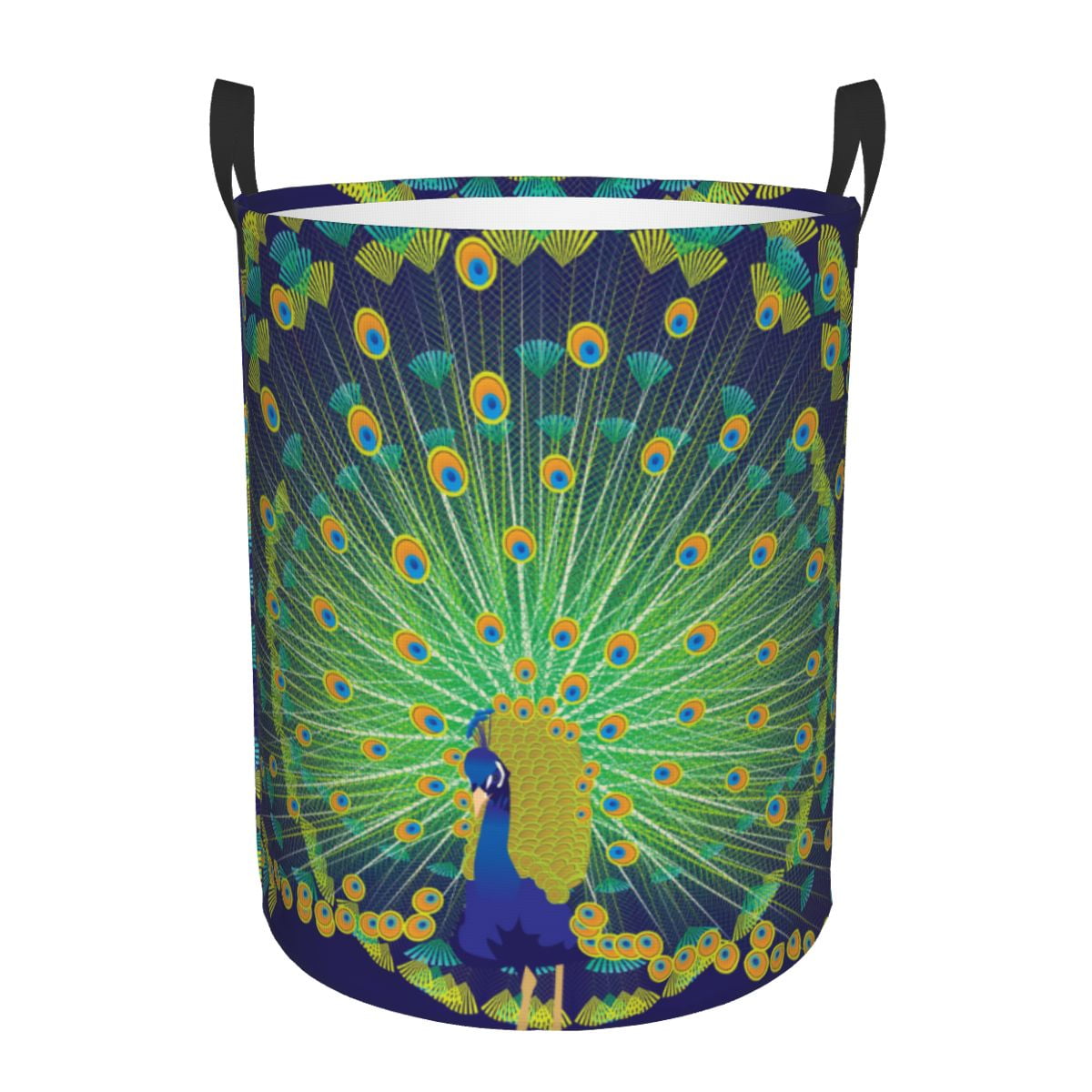 Folding Laundry Basket Peacock On Dark Blue Background Dirty Clothes ...
