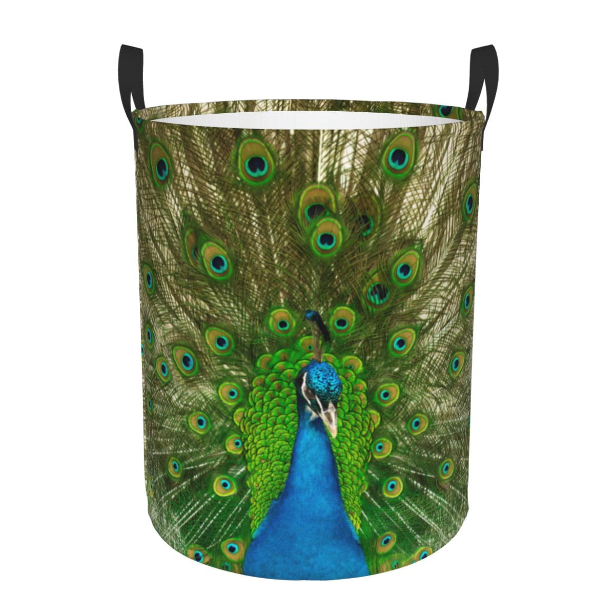 Folding Laundry Basket Peacock With Tail Round Storage Bin Collapsible ...