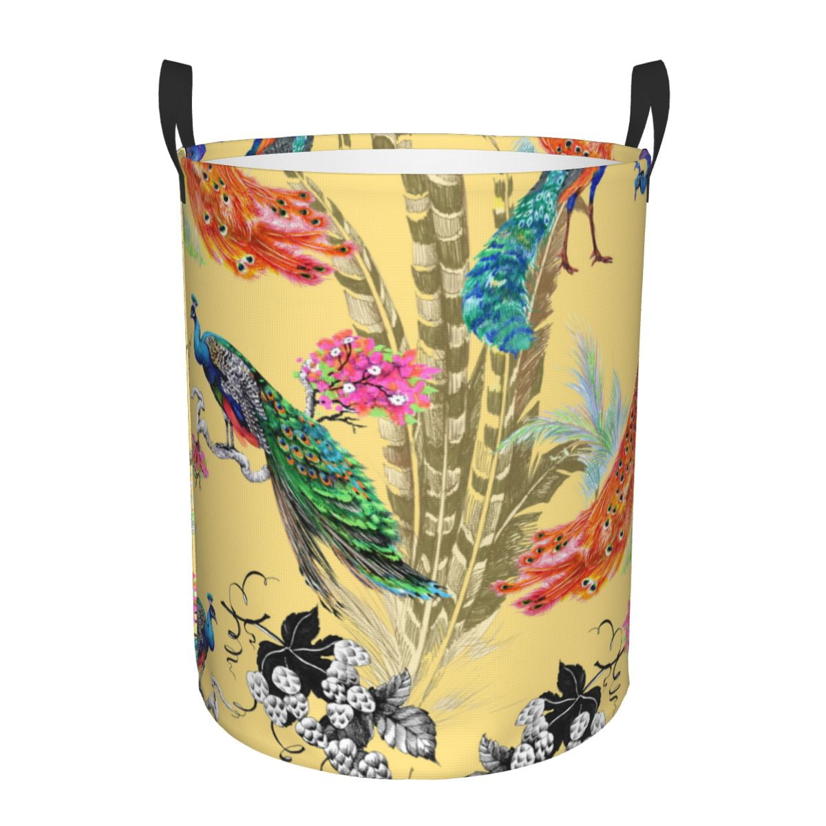 Folding Laundry Basket Peacocks And Flowers Pattern Dirty Clothes Toys ...