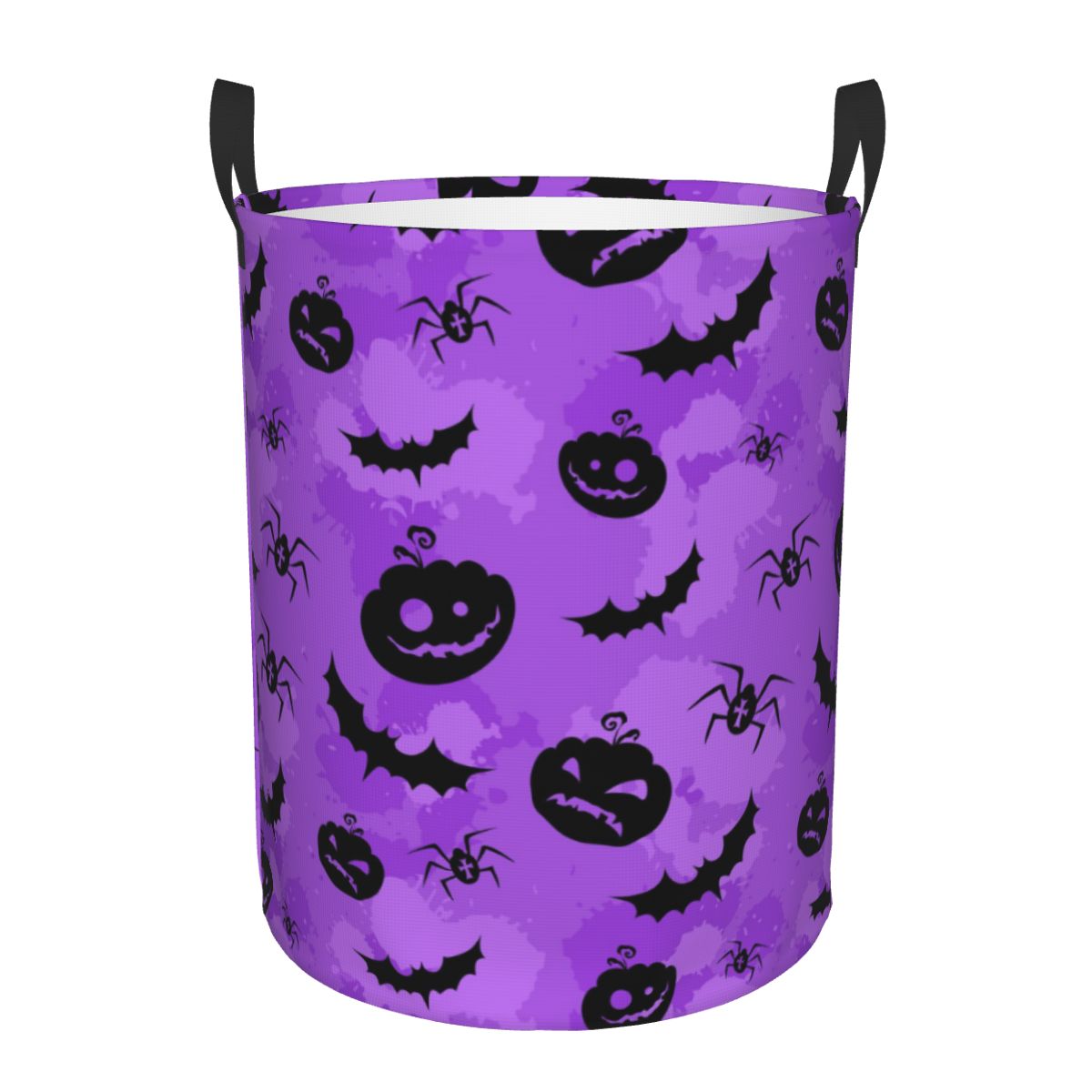 Folding Laundry Basket Pumpkins Bats And Spiders Purple Round Storage Bin Large Hamper ...