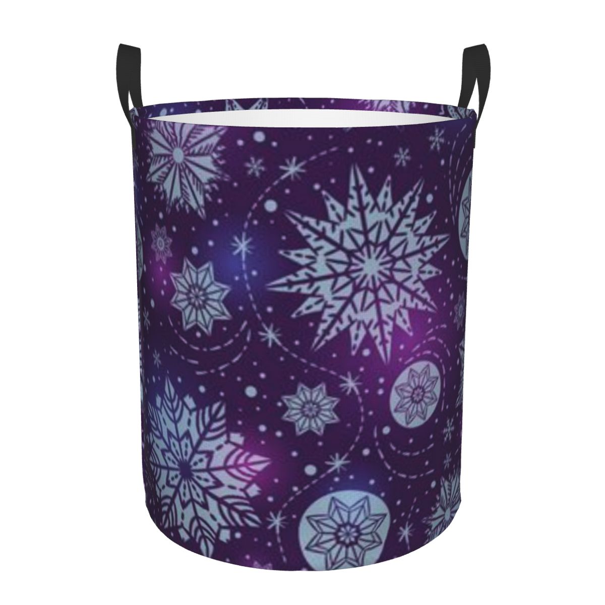 Folding Laundry Basket Snowflakes And Stars Round Storage Bin Hamper Collapsible Clothes Bucket ...