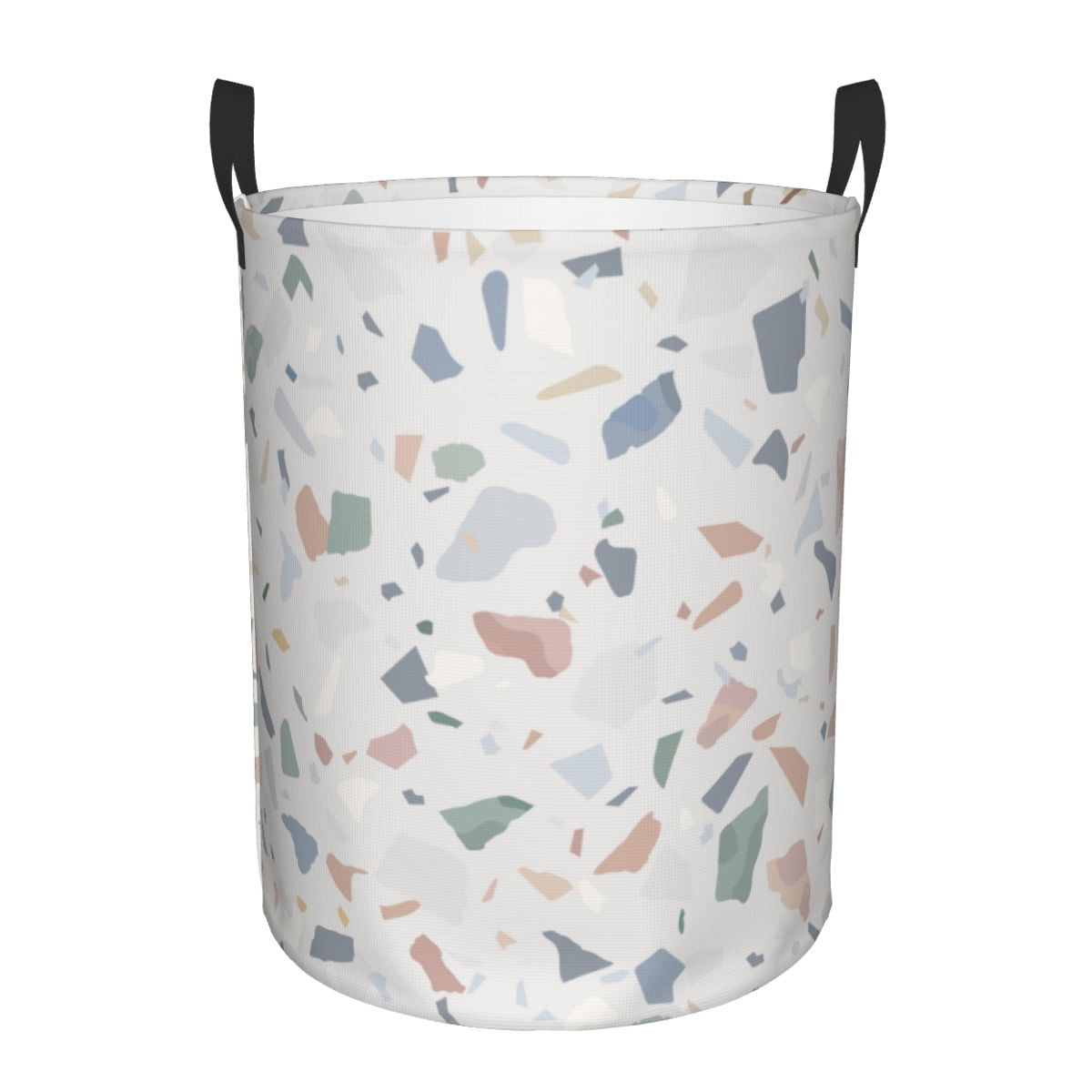 Folding Laundry Basket Terrazzo Abstract Round Storage Bin Large Hamper ...