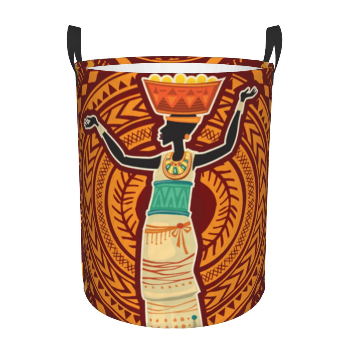 Folding Laundry Basket Tribal Woman In Ethnic Dress Round Storage Bin ...