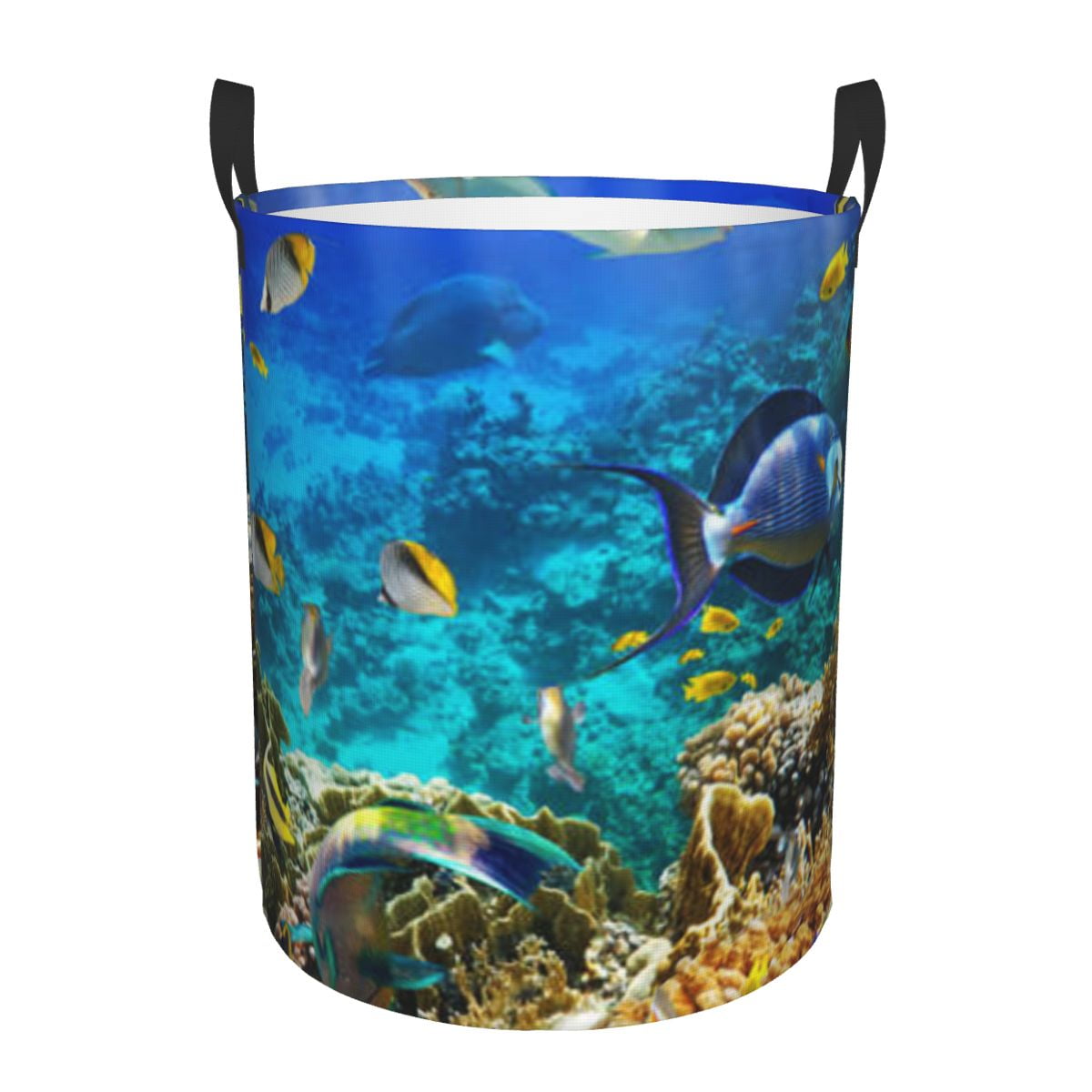 Folding Laundry Basket Tropical Fish Coral Reef Round Storage Bin ...