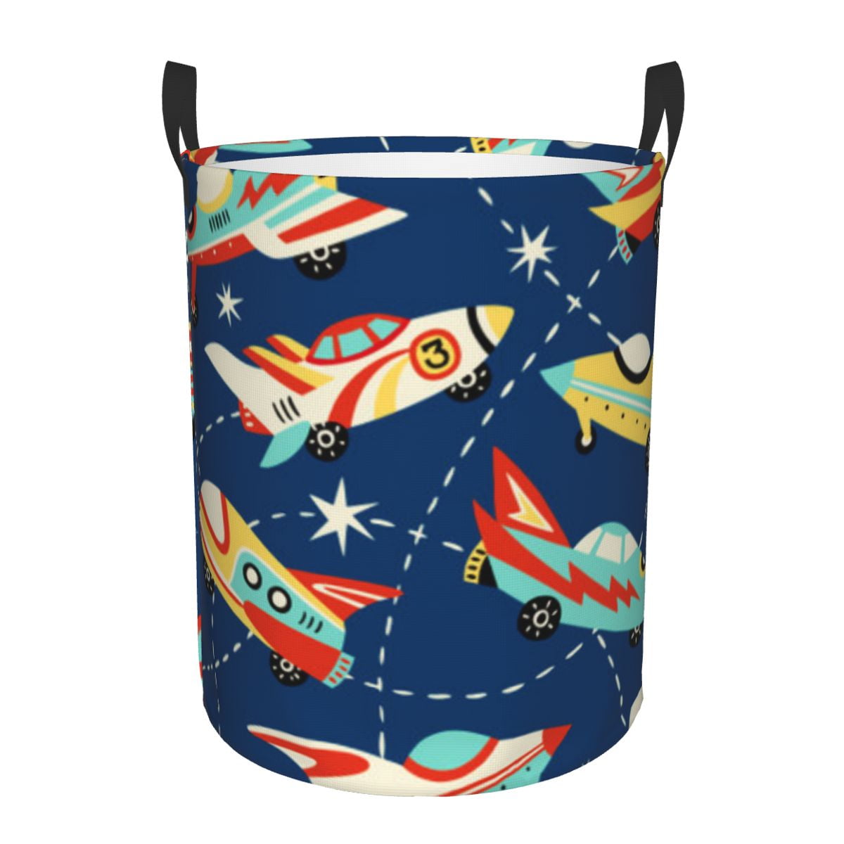 Folding Laundry Basket Vintage Space Cars Round Storage Bin Large ...