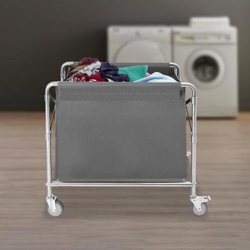 Folding Laundry Cart Rolling Laundry Basket with Wheels Commercial ...