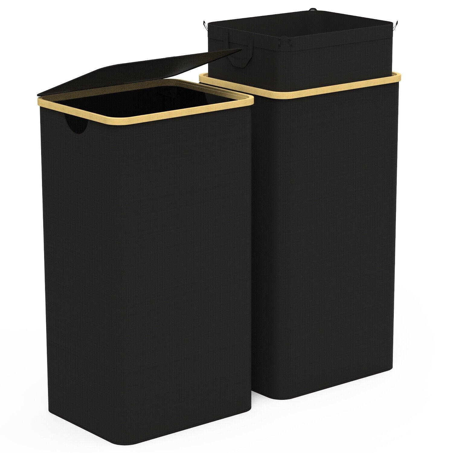 Folding Laundry Hamper with Lid 100L Bamboo Laundry Basket with ...