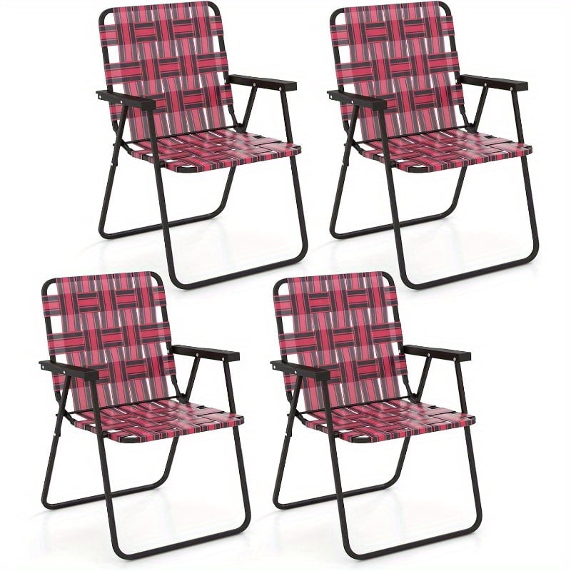 Folding Lawn Chairs Set of 4 Portable Webbed Chairs with Webbing Seat ...