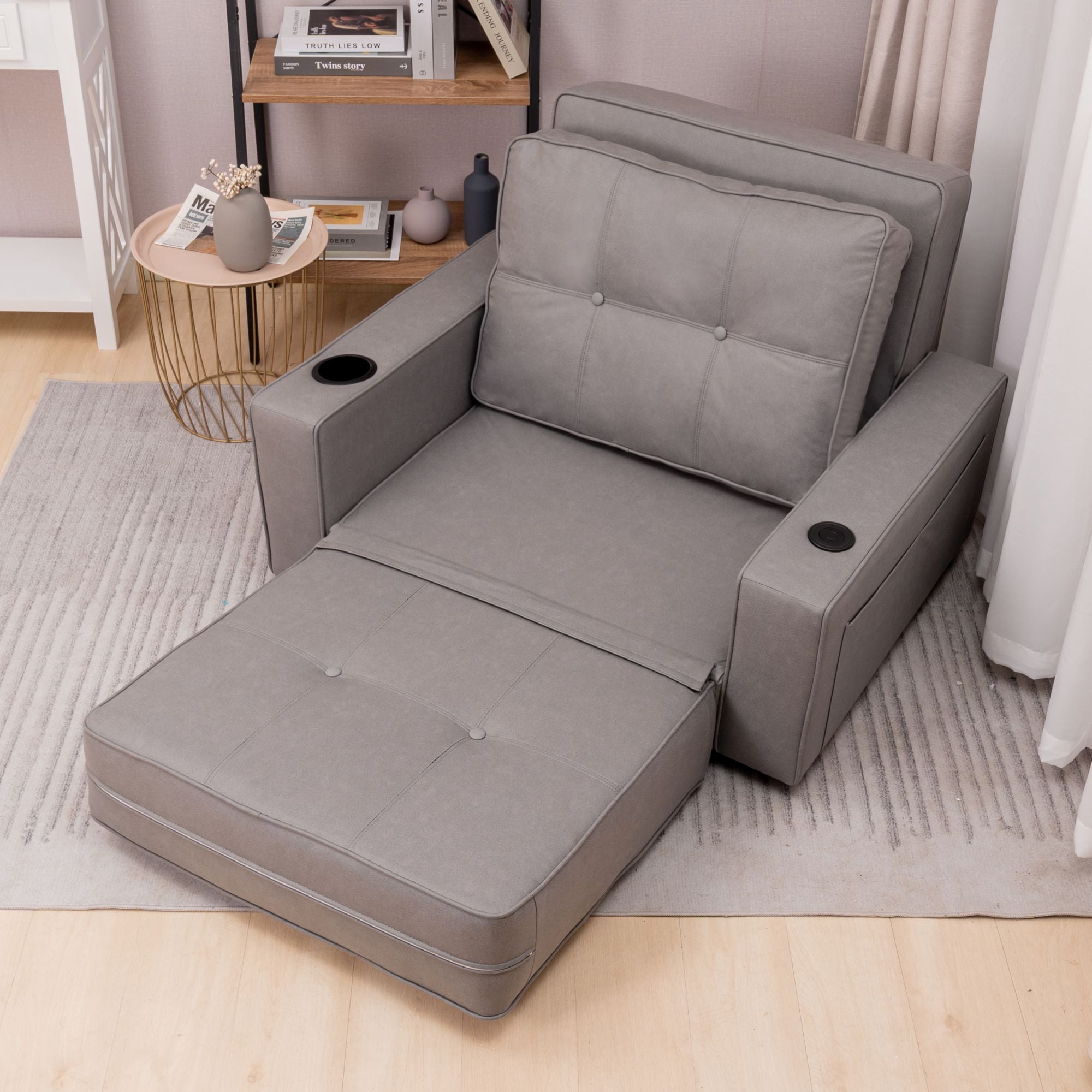 Folding Lazy Sofa Floor Chair Convertible Sleeper Sofa Couch Light Grey ...