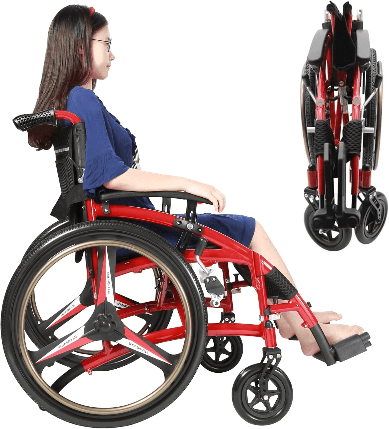 Folding Lightweight Wheelchair for Adults - 24" All-Terrain Wheels ...