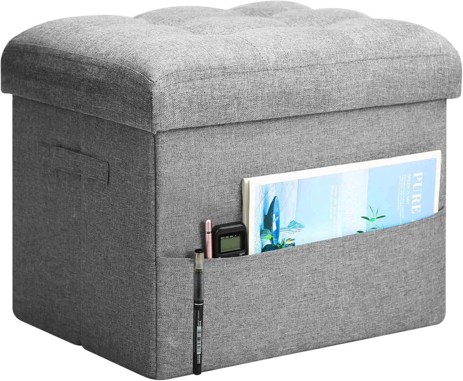 Folding Linen Foot Stool with Thicker Foam Padded Seat, Storage Ottoman ...