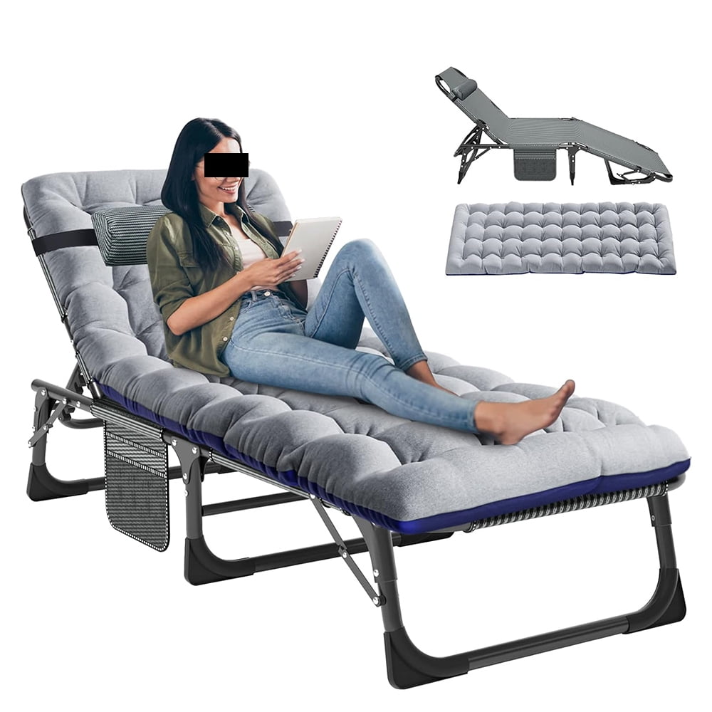 Folding Lounge Chair, 5 Position Adjustable Folding Cot with Mattress ...