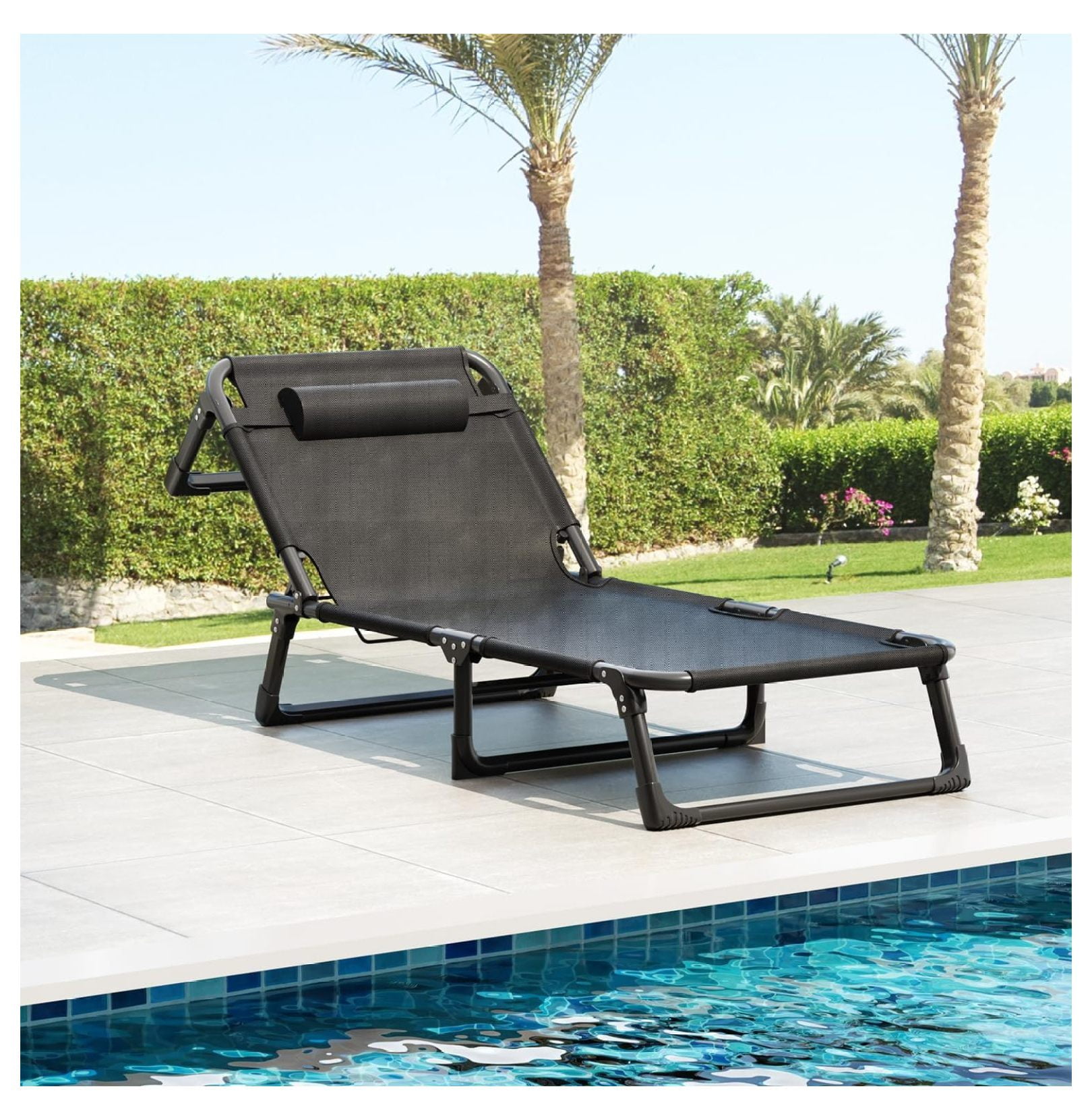 Folding Lounge Chair, Outdoor Adjustable Chaise Lounge Chair Oversized ...