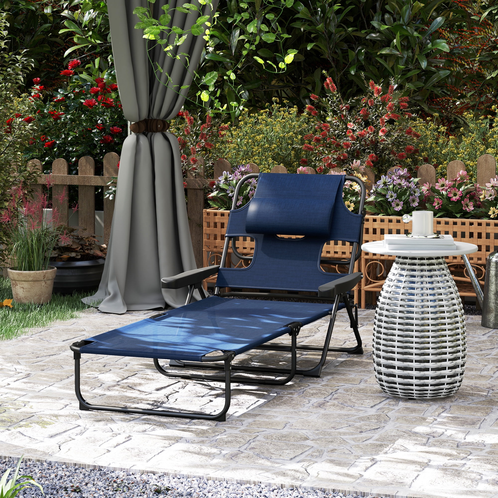 Folding Lounge Chair w/ Reclining Back, Tanning Chair - Walmart.com