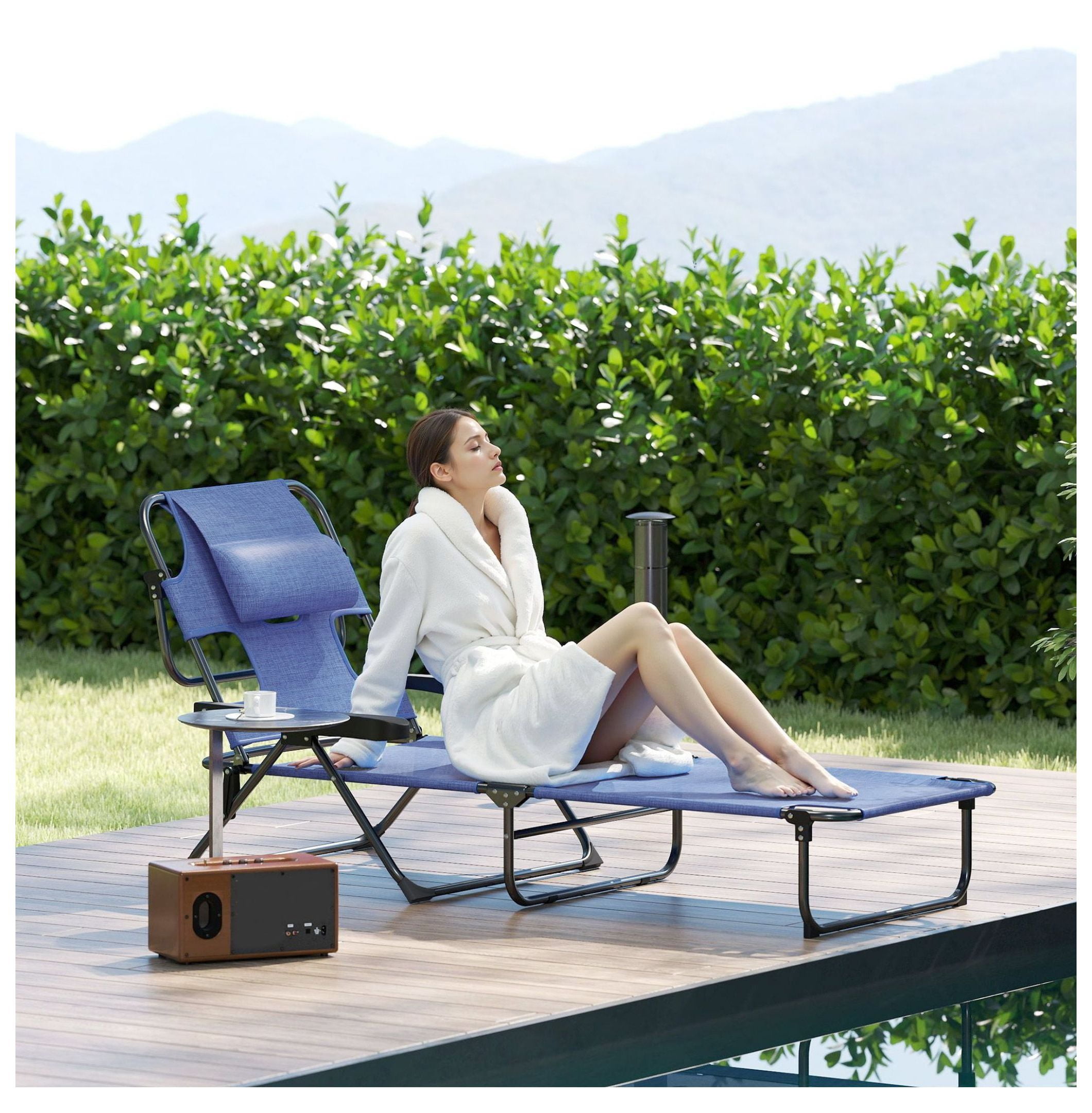 Folding Lounge Chair with Reclining Back - Gray - Portable Beach Chair ...