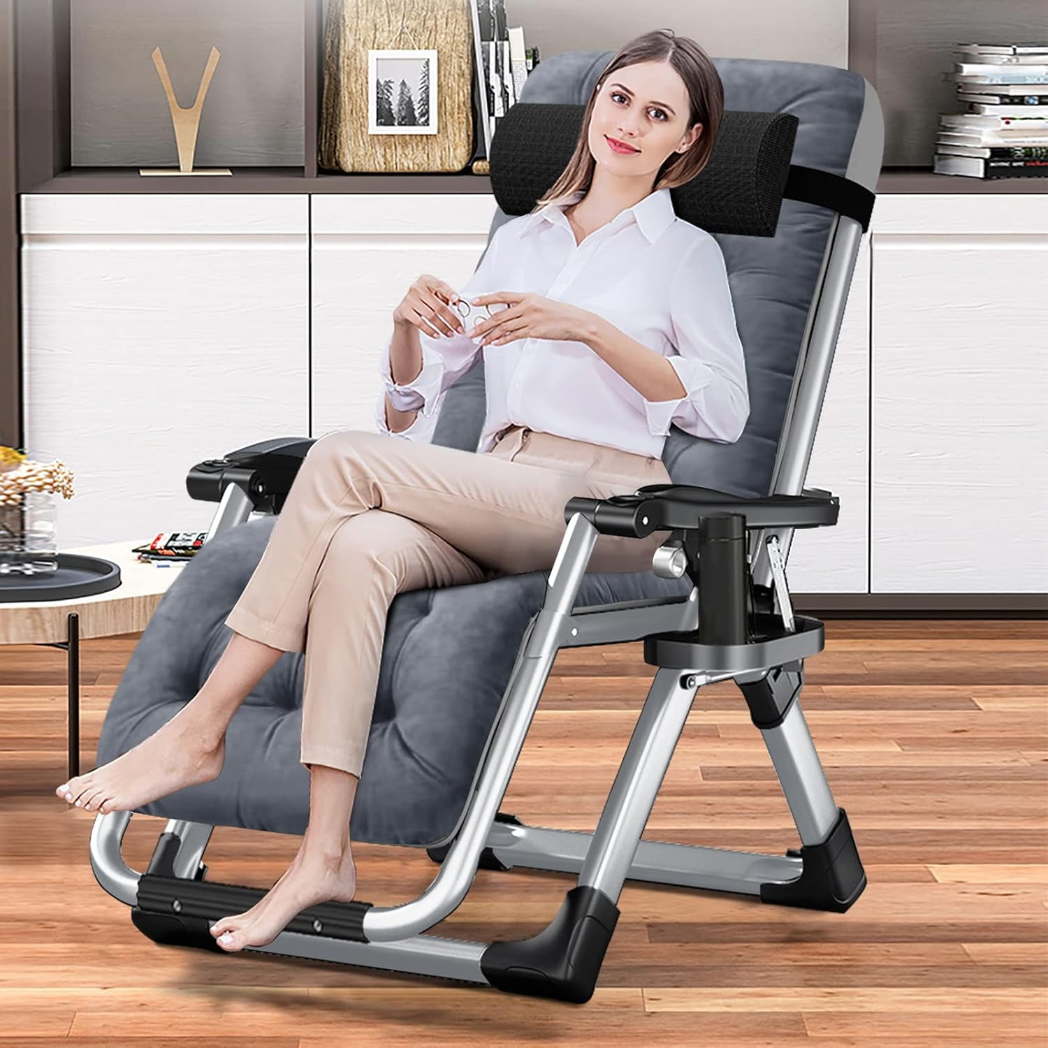 Folding Lounge Chair with Removable Cushion, Sturdy Steel Frame ...