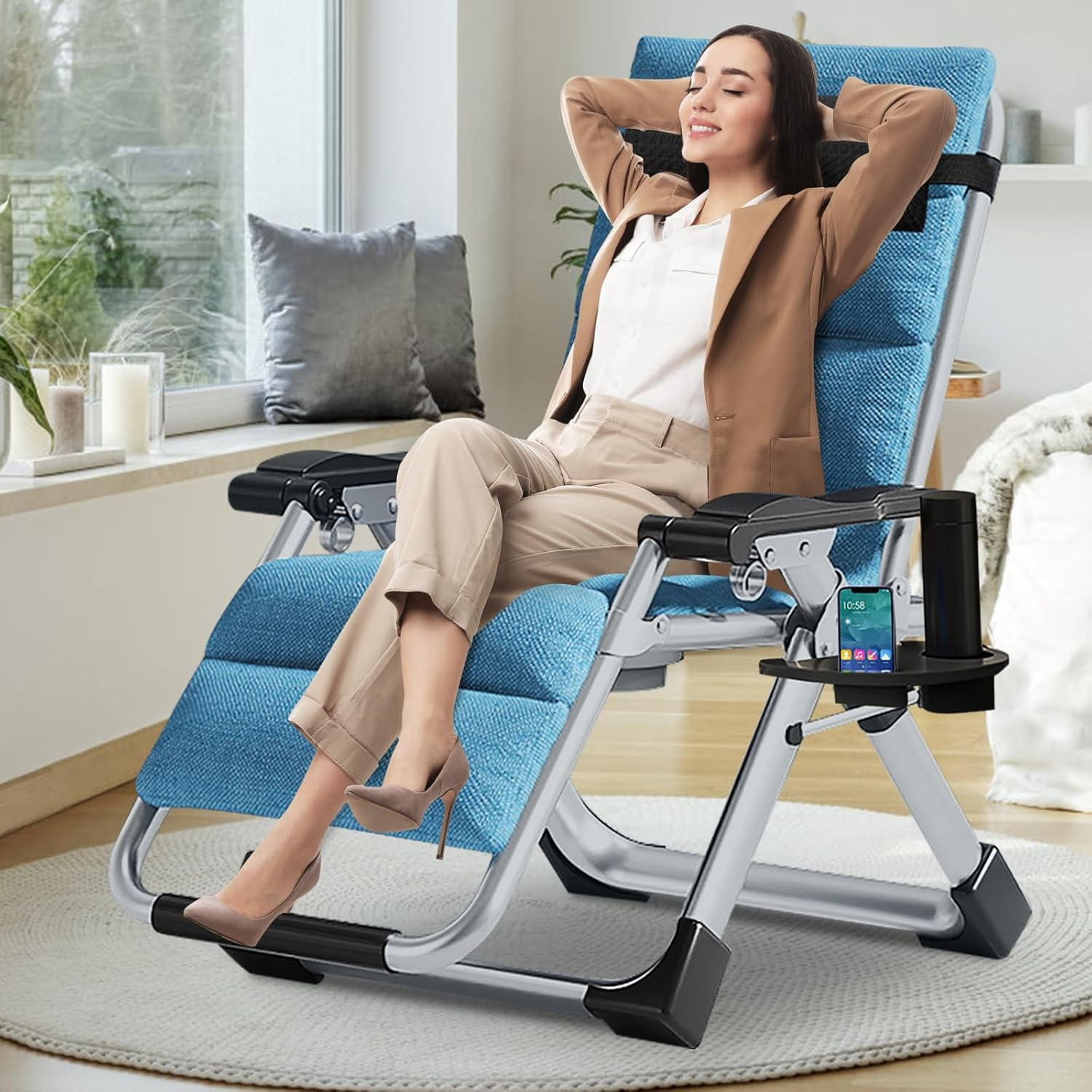 Folding Lounge Chair with Removable Cushion, Sturdy Steel Frame ...