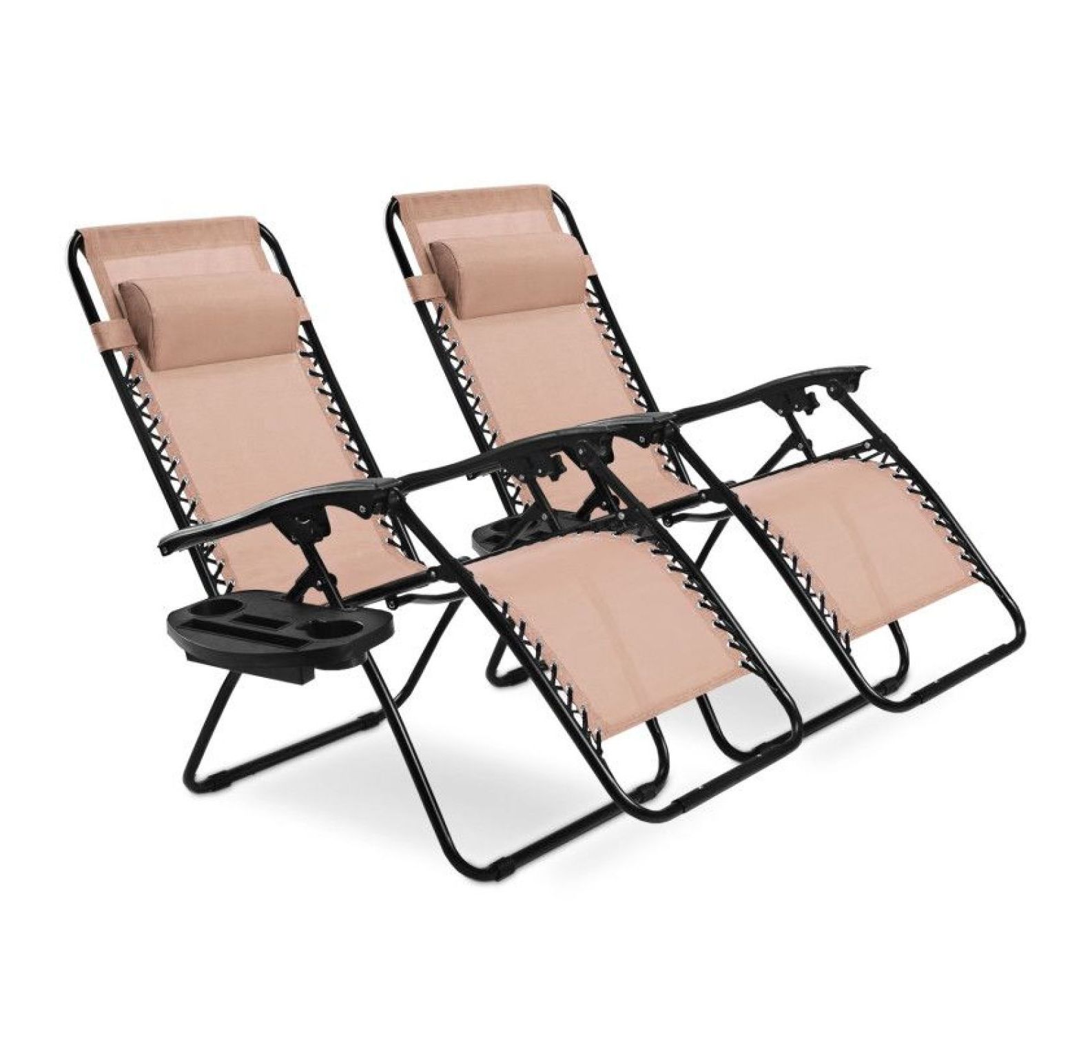 Folding Lounge Chairs Set of 2, Reclining Patio Chairs with Tray ...