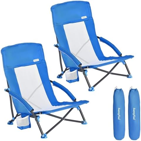 Folding Low Camping Beach Chair 2 Pack, Lightweight Portable Lawn Chair ...