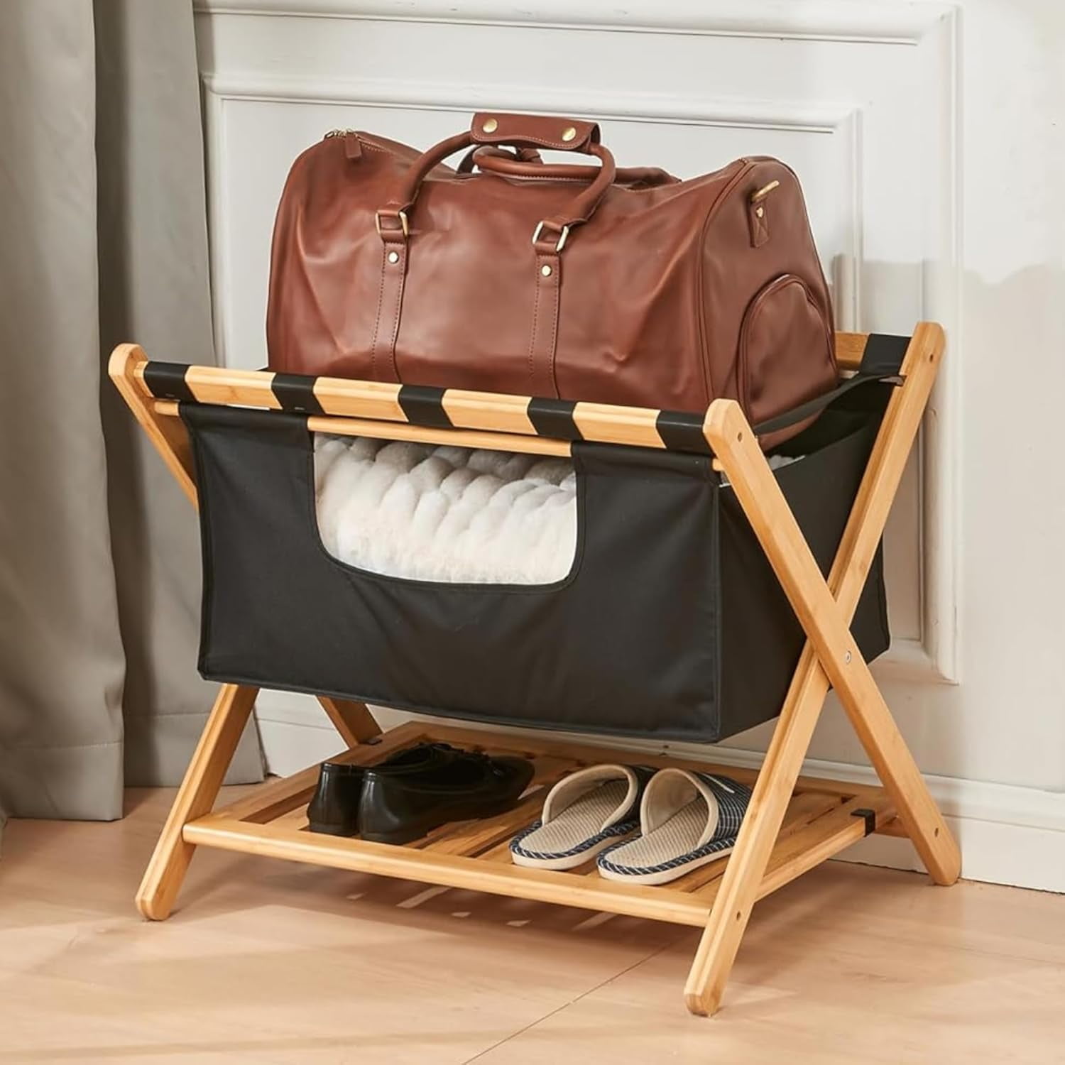 Folding Luggage Rack for Guest Room - Fully Assembled Bamboo Suitcase ...