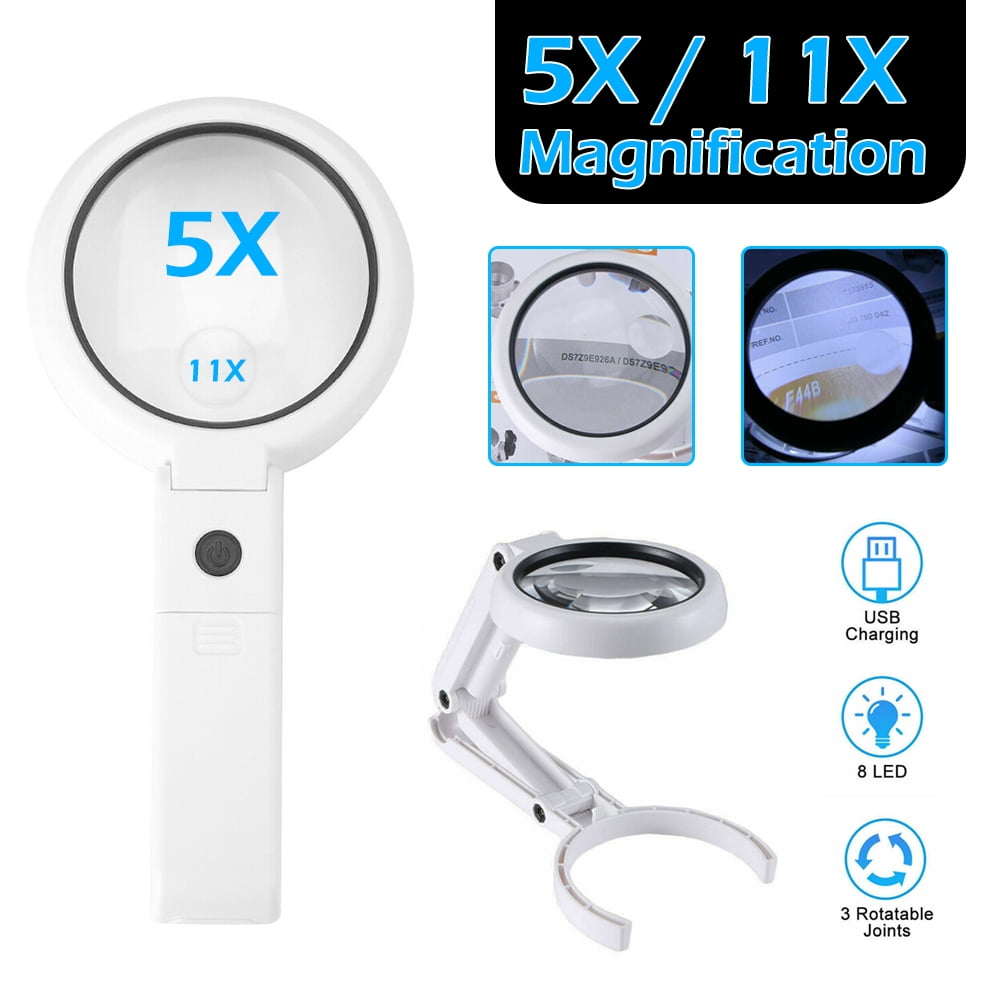 Folding Magnifying Glass 8 LED Illuminated Lighted Magnifier with 5X ...
