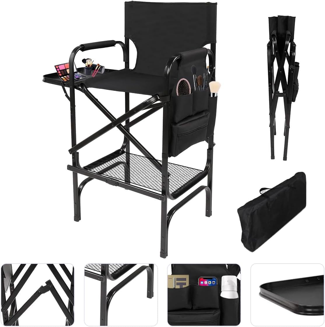 Folding Makeup Chair with Folding Tabletop Storage Bags for Makeup ...