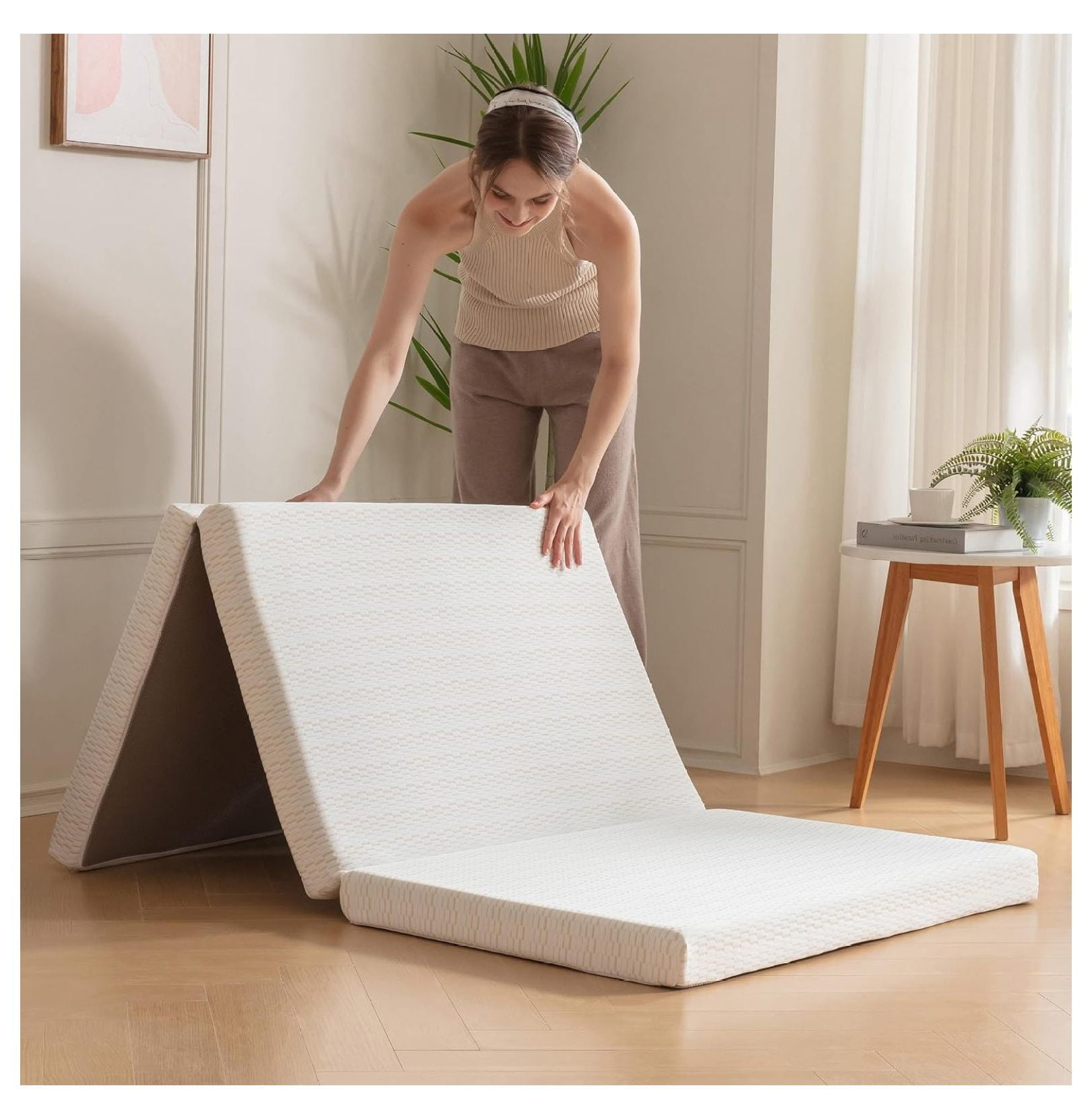 Folding Mattress, 4 Inch Certified Single Portable Trifold Memory Foam ...