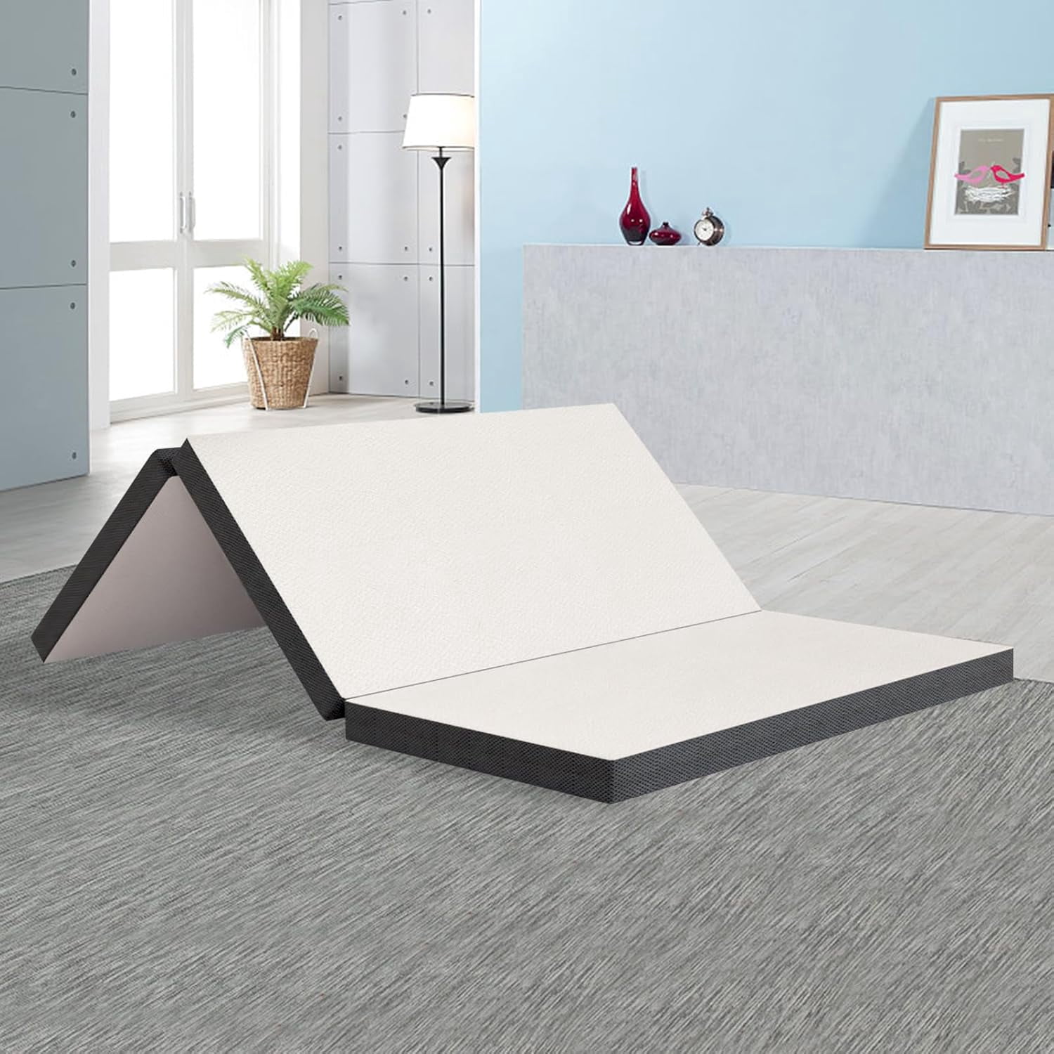 Folding Mattress, 4 Inch Memory Foam Trifold Mattress, Portable Queen ...
