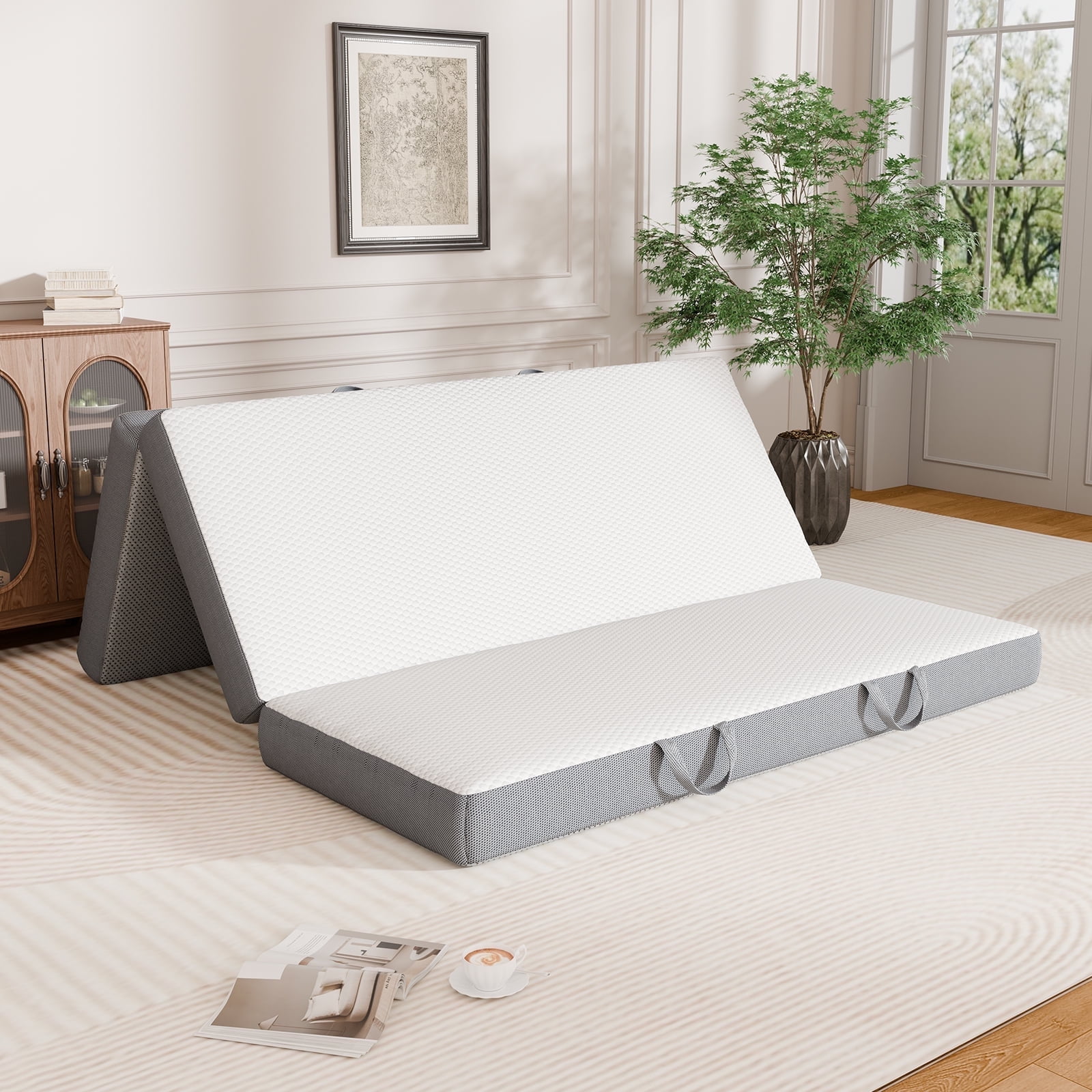 Folding Mattress, 6 Inch Memory Foam Tri-fold Mattress with Breathable ...