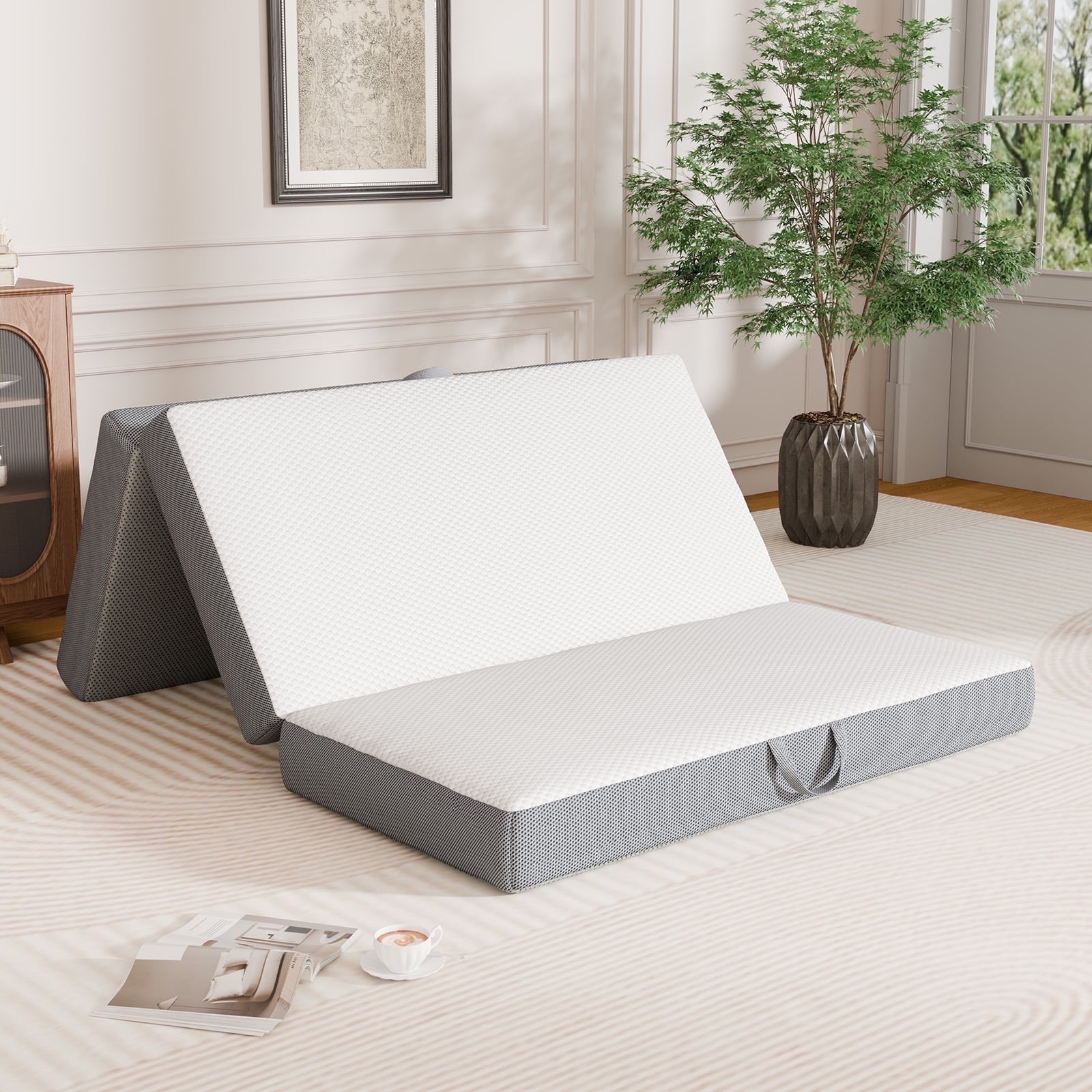 6 Inch Tri Folding Memory Foam Mattress with Breathable & Washable ...