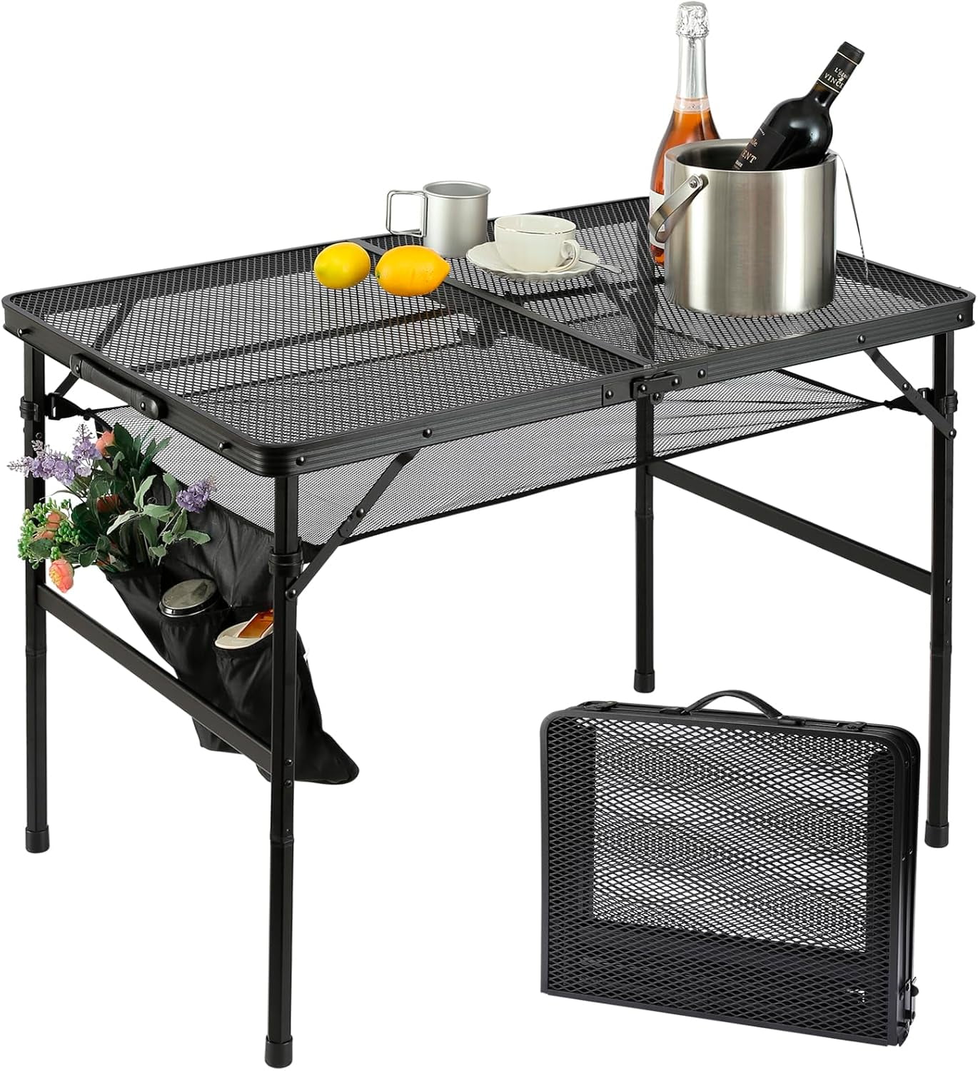Folding Metal Camping Table with Mesh Layer, Portable & Lightweight ...