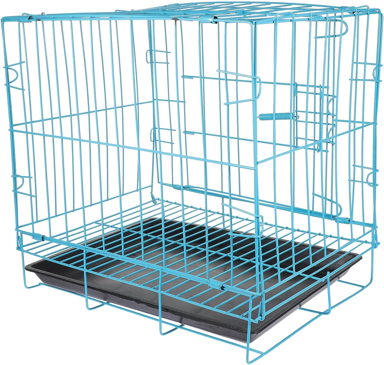 Folding Metal Crate Rabbit Cage with Plastic Tray, Single Door Blue ...