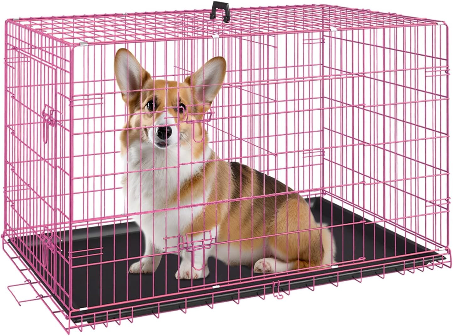 Folding Metal Dog Crate with Double Door and Divider Panel, Leak-Proof ...
