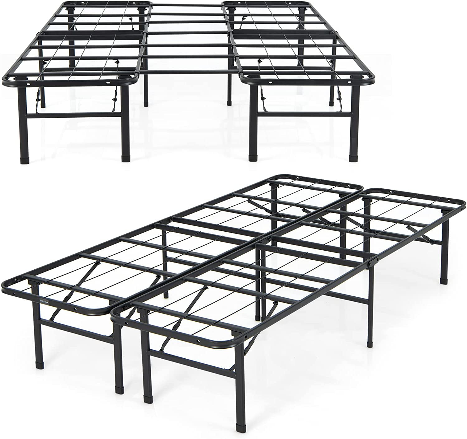 Folding Metal Platform Bed Frame, 13 Inch Heavy Duty Steel Slat ...