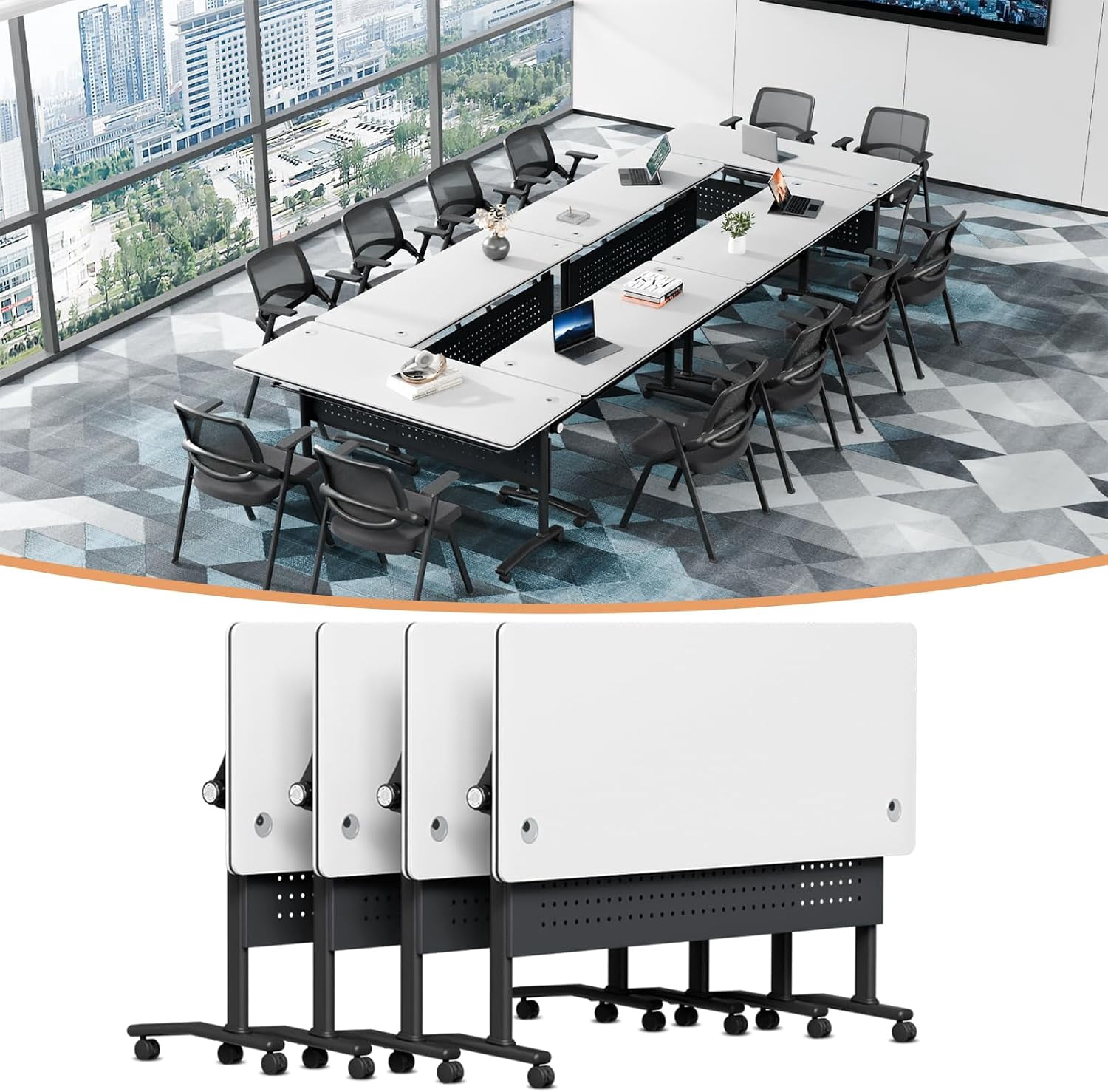 Folding Modular Conference Room Tables with Wheels, Modern Flip Top ...