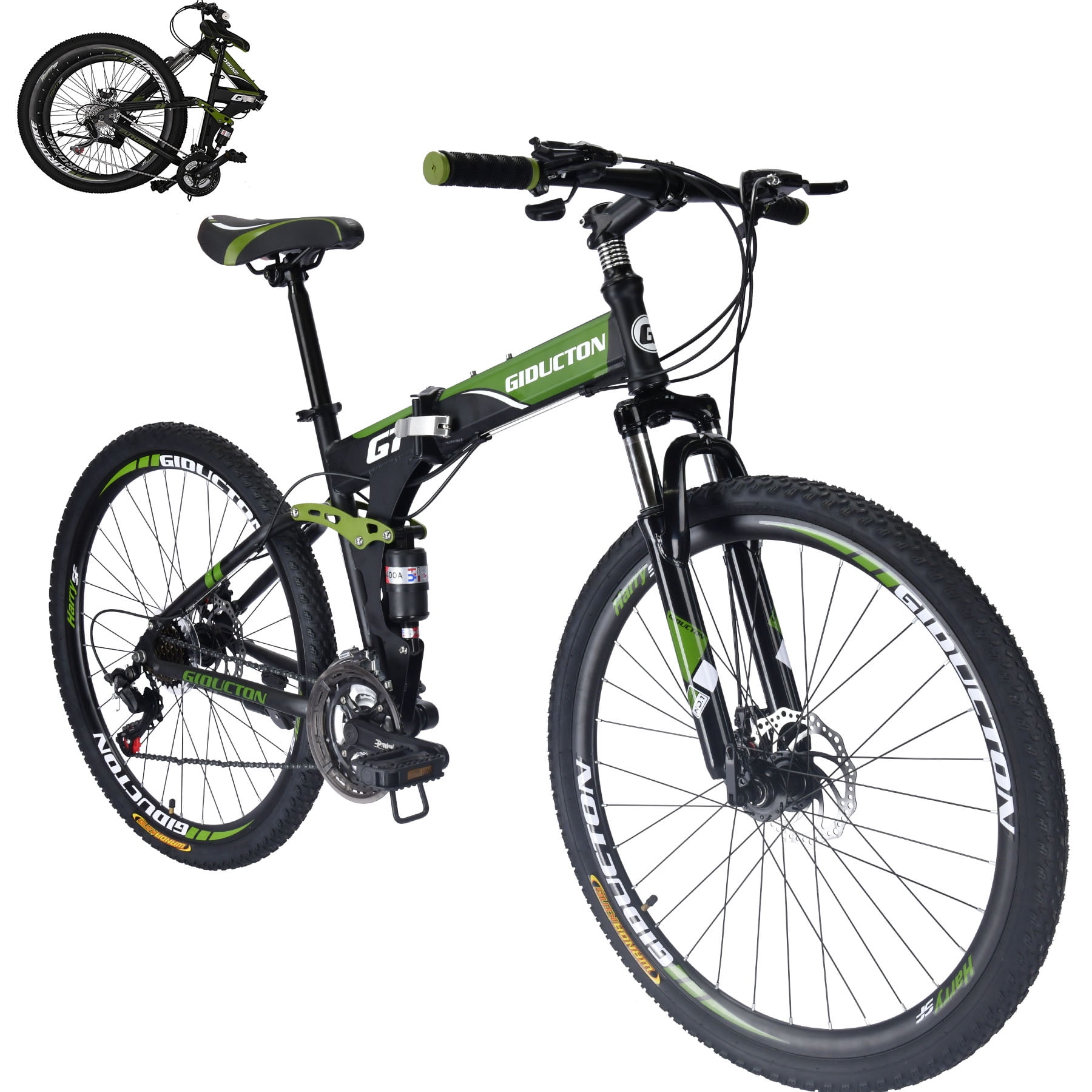 Eurobike 27.5” Full Suspension Folding Mountain Bike Foldable Frame Bicycle Disc Brakes Men or ...