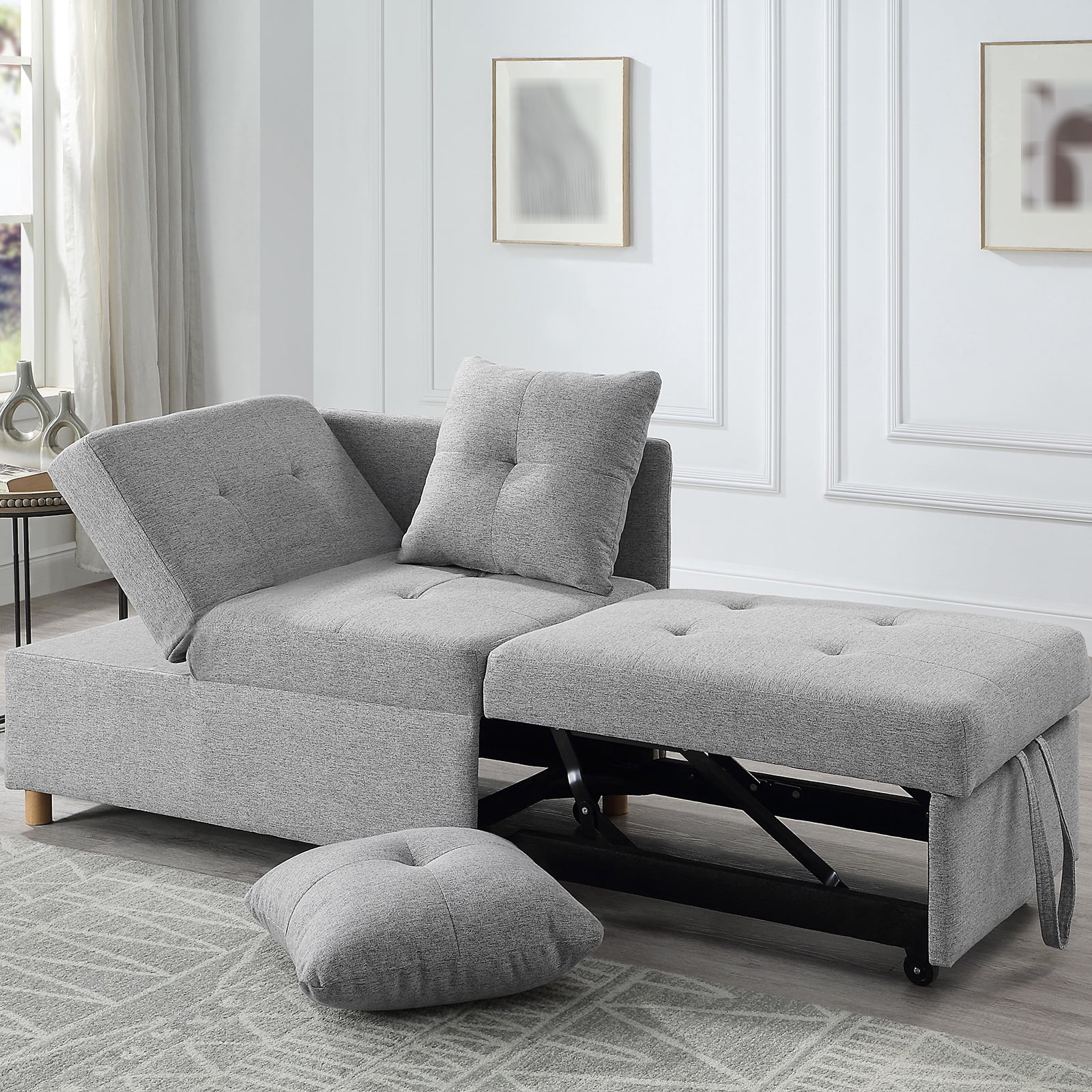 Folding Ottoman, 4 in 1 Multi-Function Sofa Bed, Sofa Bed Sleeper Chair with 2 Pillows, Linen ...