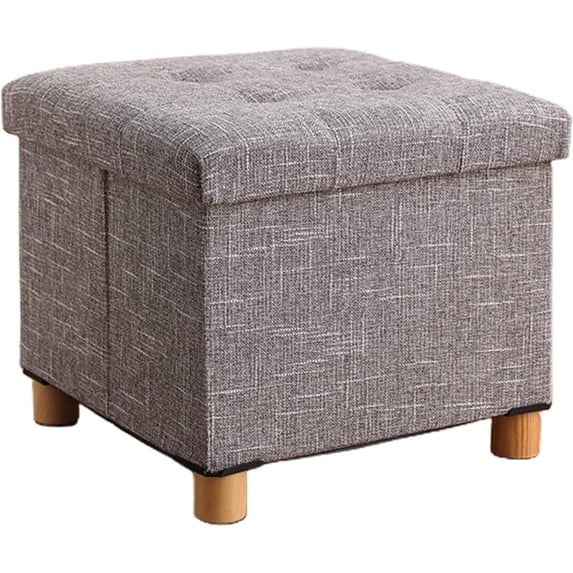 Folding Ottoman Cube Storage Box With4 Wooden Legs and Removable Lid ...