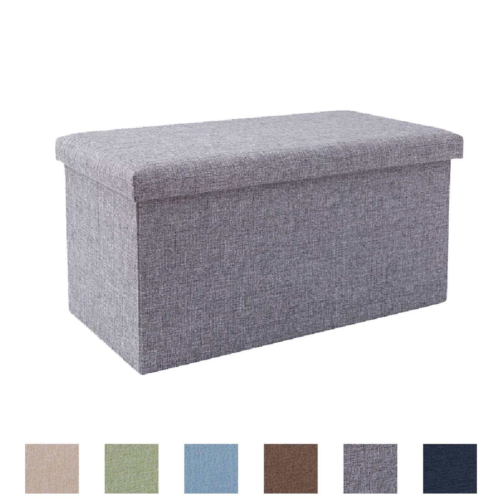 Folding Ottoman Rectangular Linen Storage Box Capacity Footrest Bench ...
