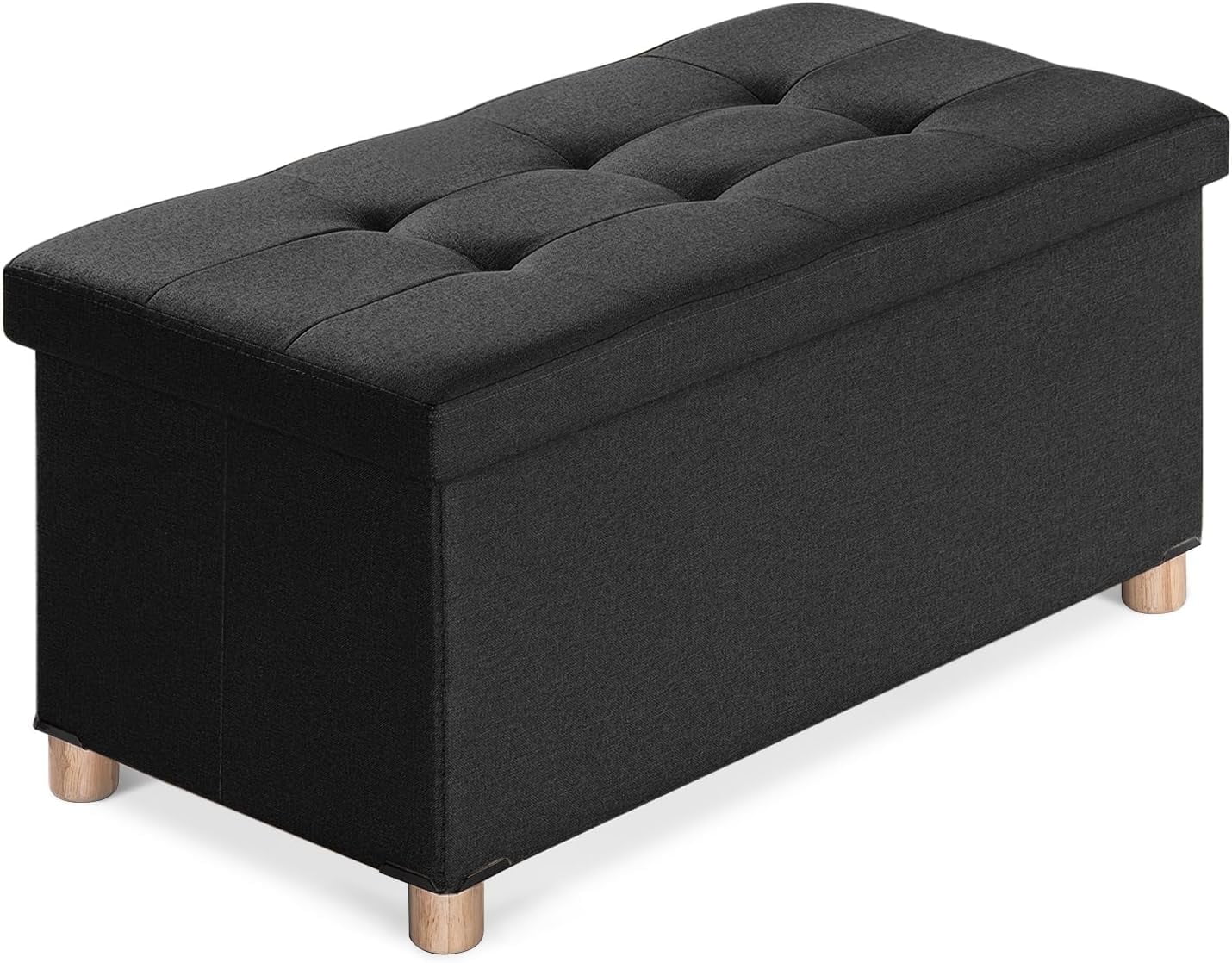 "Folding Ottoman Storage Bench - Foot Rest with Storage - Black ...
