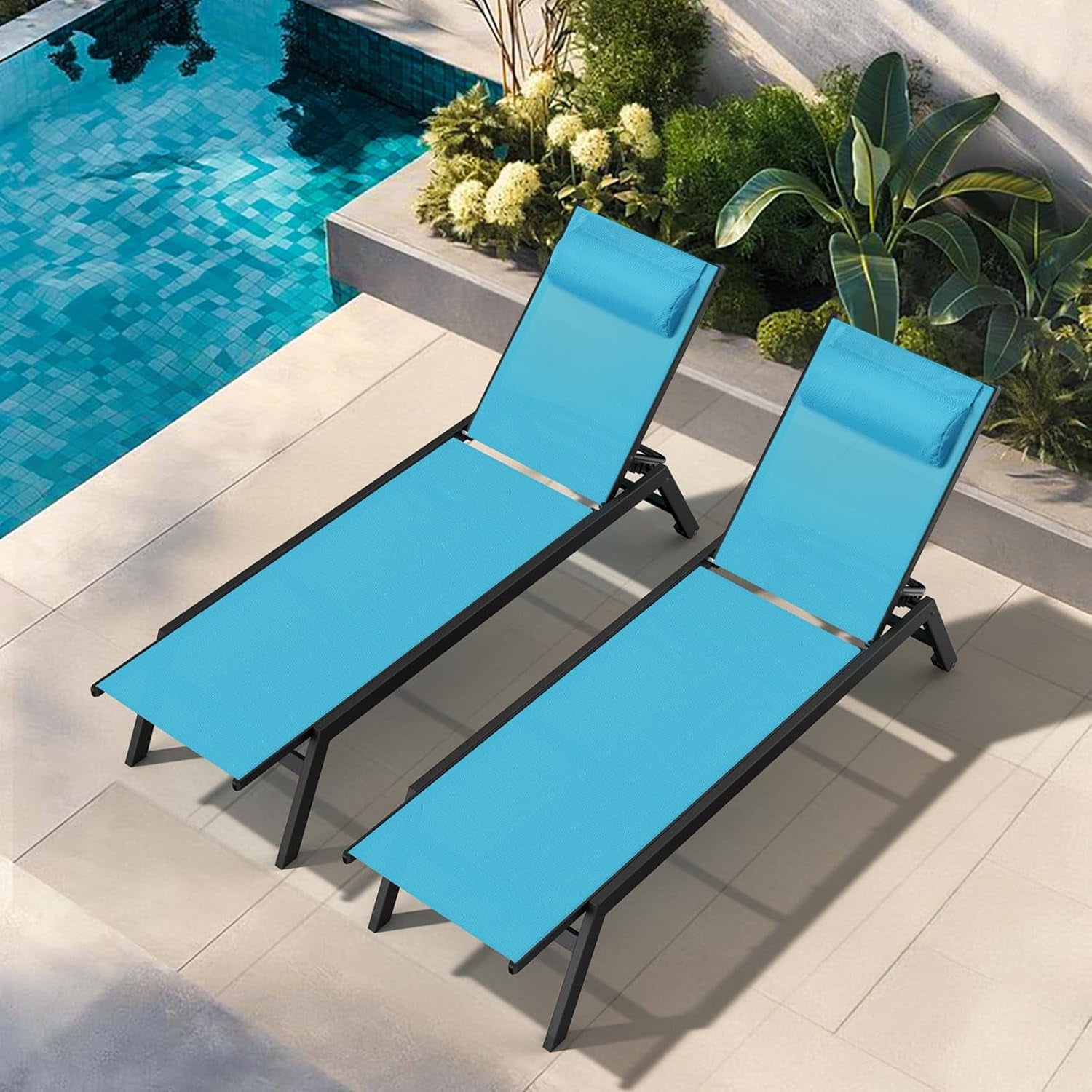 Folding Outdoor Chaise Lounge Chair - Beach Tanning Lounger with 5 ...