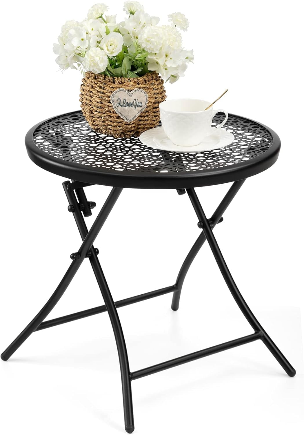 Folding Outdoor Side Tables, Anti Rust Small Patio Table Round Metal ...