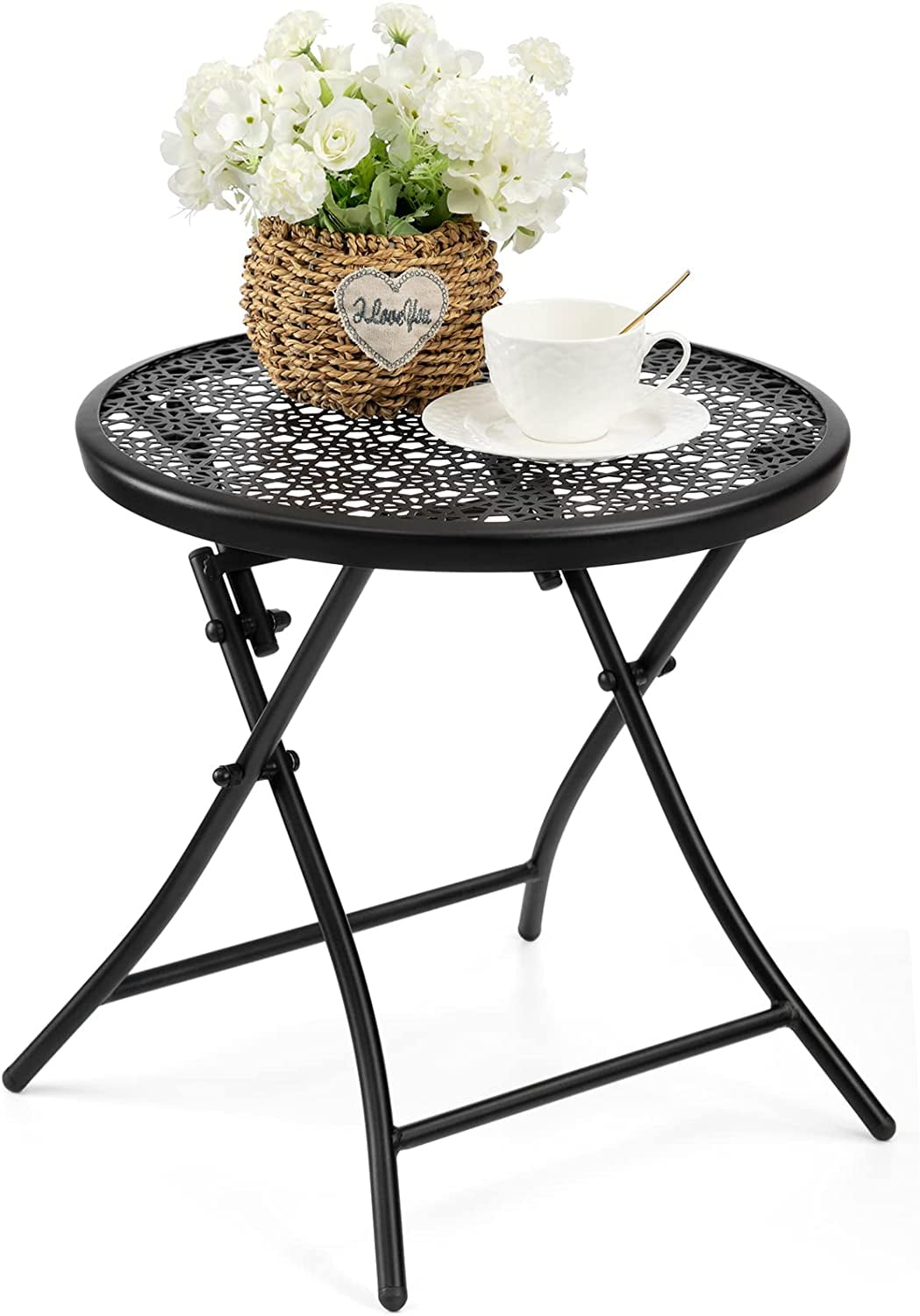 Folding Outdoor Side Tables, Anti Rust Small Patio Table Round Metal ...