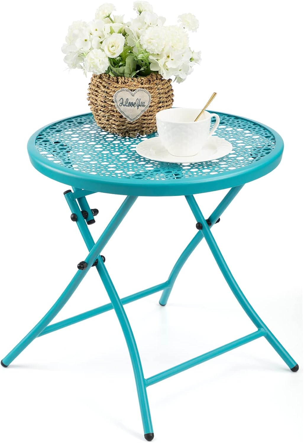 Folding Outdoor Side Tables, Anti Rust Small Patio Table Round Metal ...