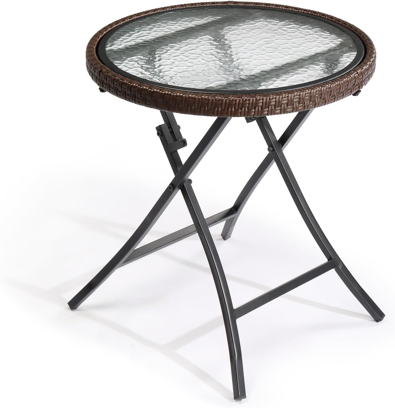 Folding Outdoor Side Tables for Patio, Durable Tempered Glass Top ...
