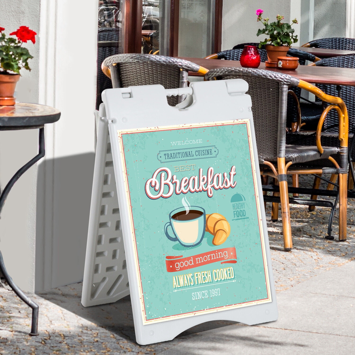 Folding Outdoor Sidewalk Sign Advertising Board w/ Weatherproof Design ...