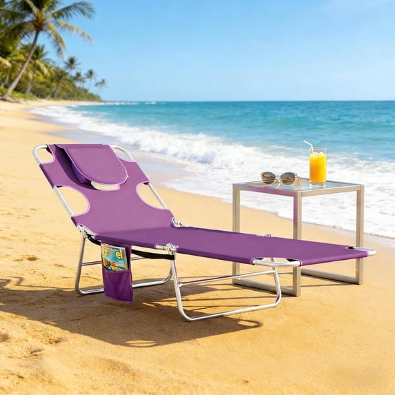 Folding Outdoor Sun Lounger 5-Position Adjustable Recliner with Face ...
