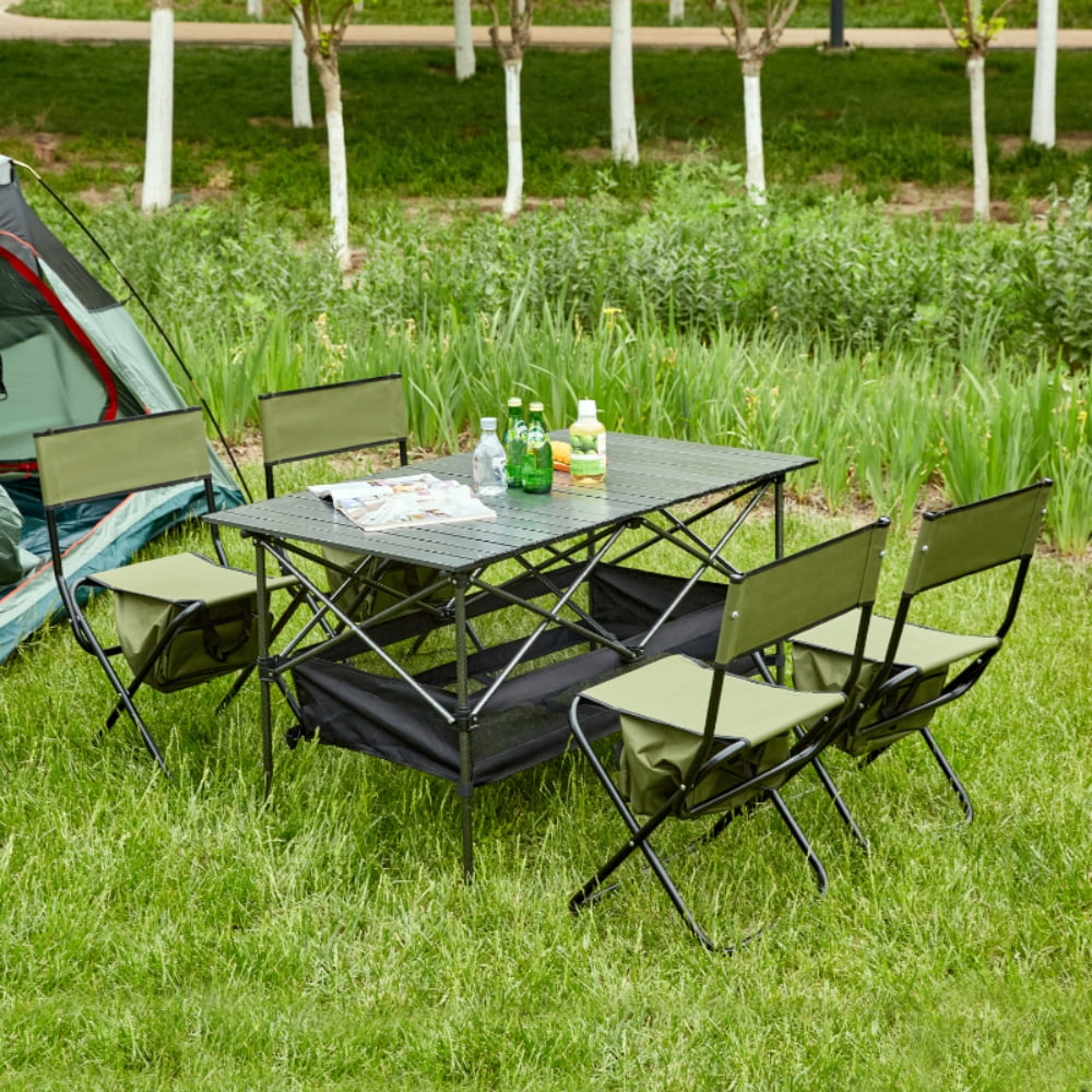 Folding Outdoor Table and 4 Chairs Set Lightweight Portable Camping ...