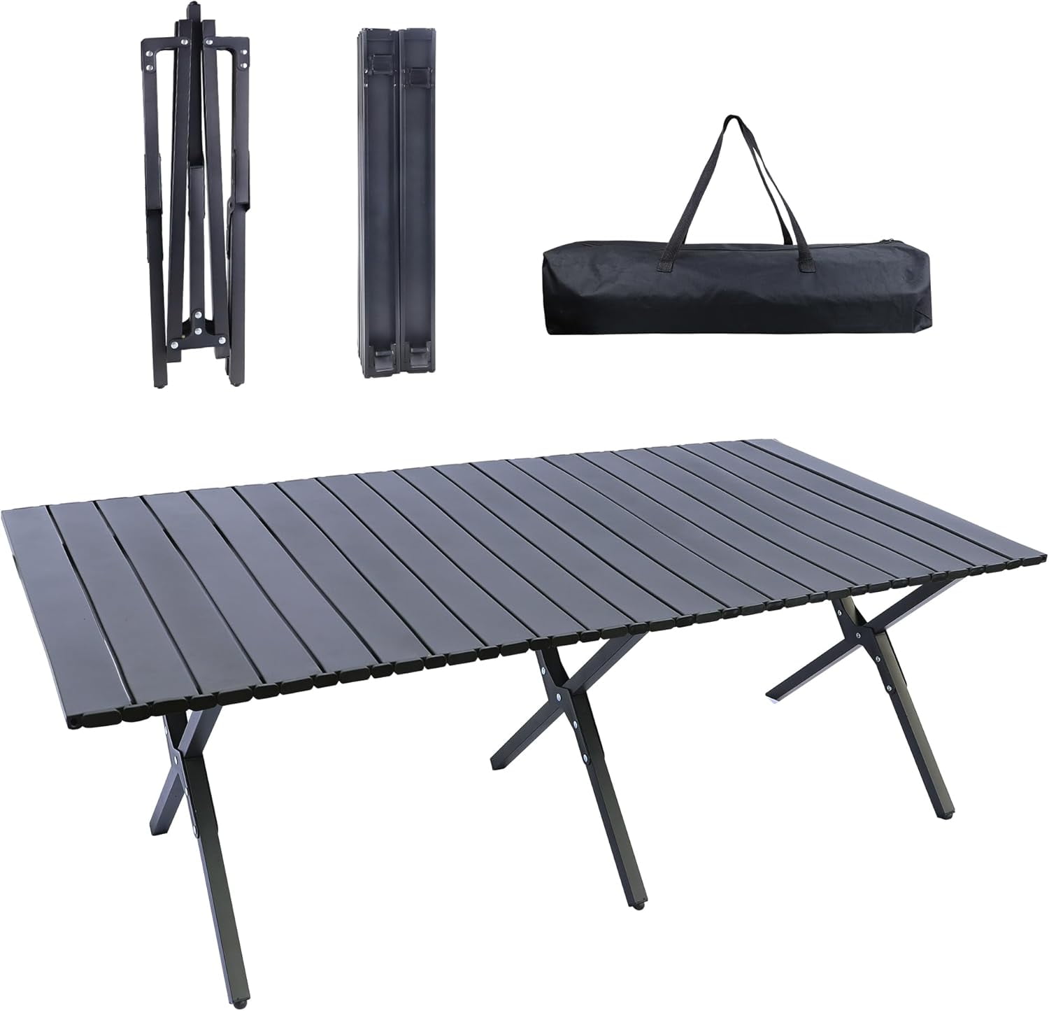 Folding Outdoor Table with Carrying Bag, Stable Steel Roll-up Square ...