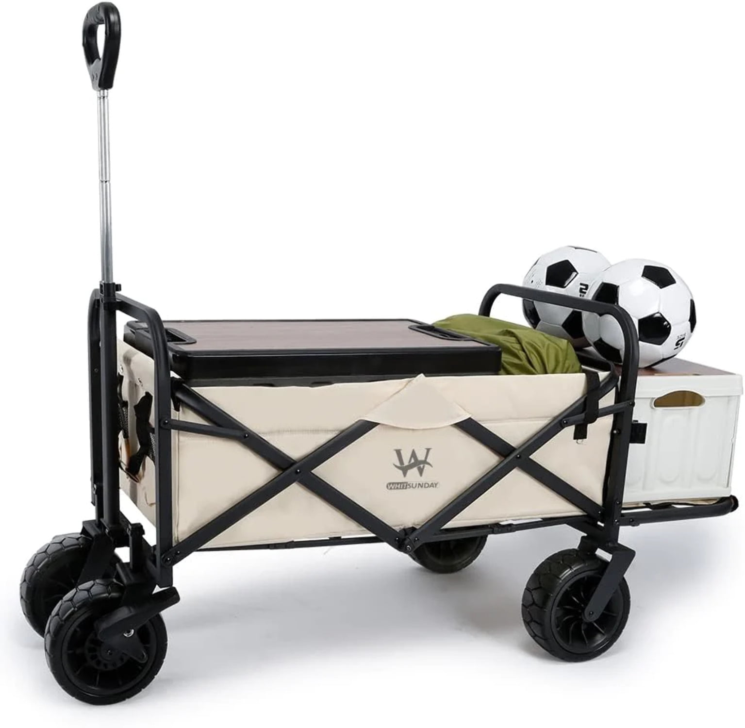 Folding Outdoor Wagon Cart 8“ Fat Wheel with Brake and Tailgate ...